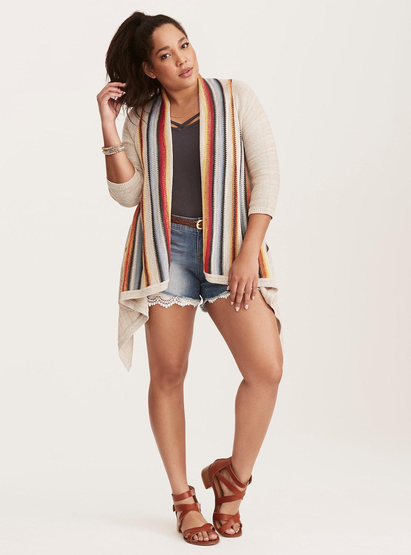 Plus Size - Striped Open Front Cardigan - Torrid