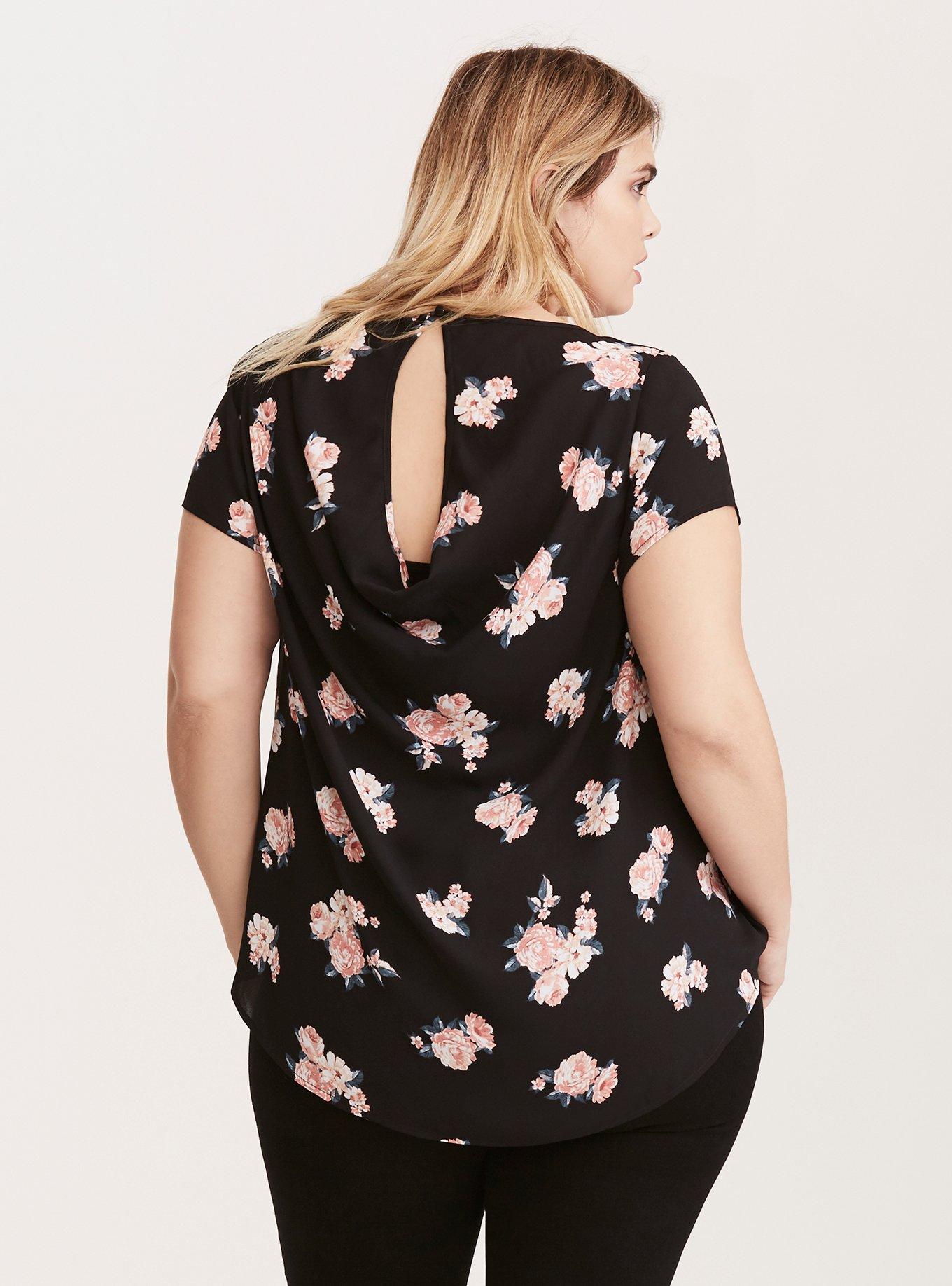 Plus Size - Floral Print Georgette Drape Back Top - Torrid