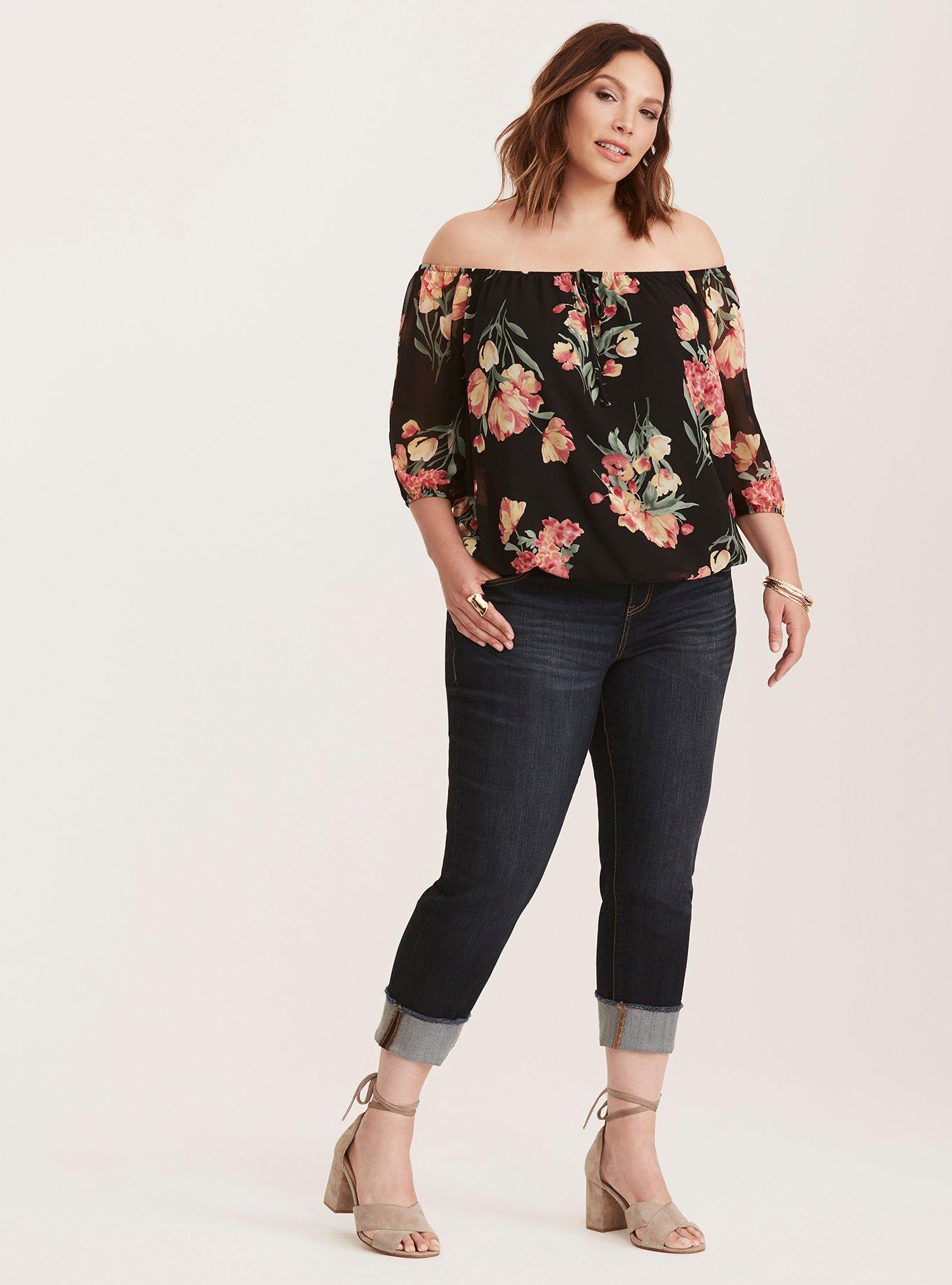 Plus Size - Torrid Premium Stretch Cropped Boyfriend Jeans - Dark Wash ...
