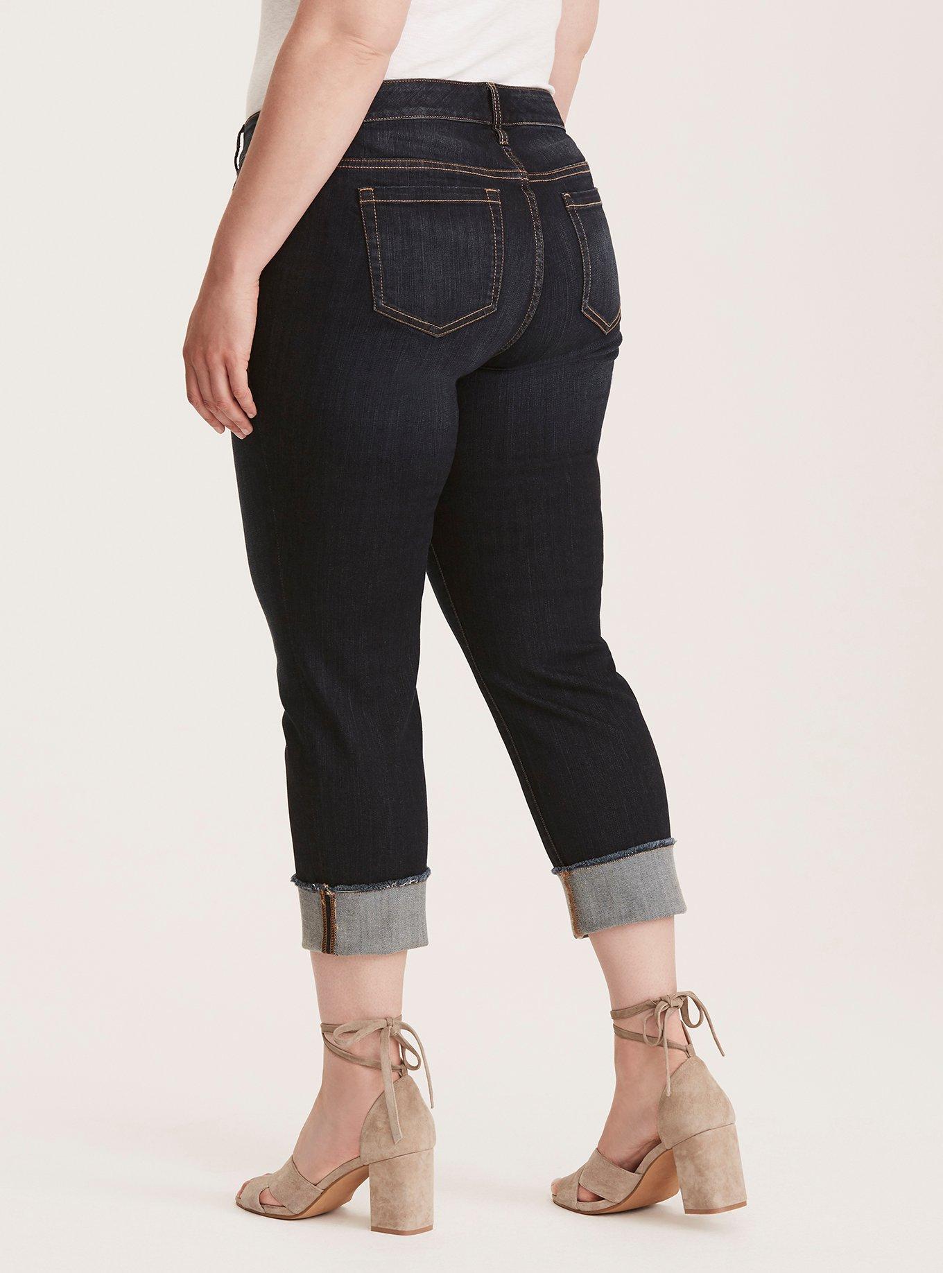 Plus Size - Torrid Premium Stretch Cropped Boyfriend Jeans - Dark Wash ...