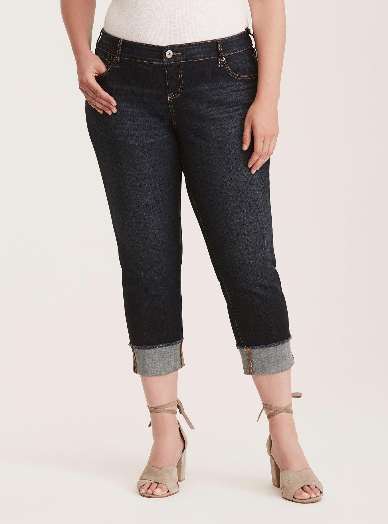 Plus Size - Torrid Premium Stretch Cropped Boyfriend Jeans - Dark Wash ...