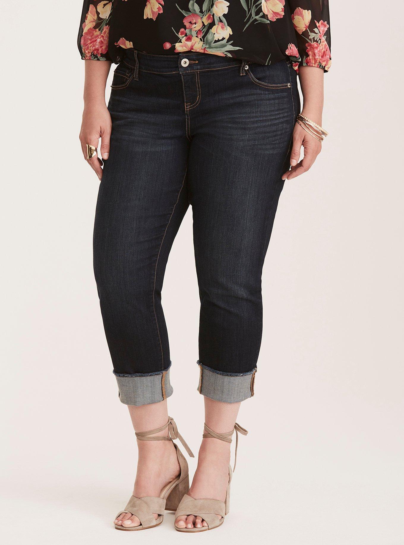 Plus Size - Torrid Premium Stretch Cropped Boyfriend Jeans - Dark Wash ...