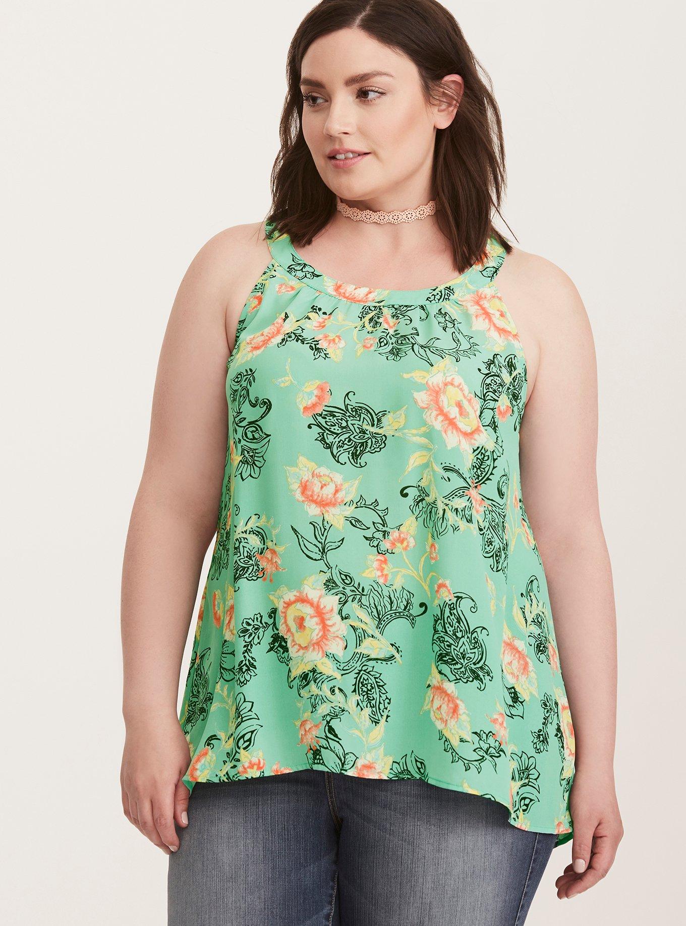 Plus Size - Floral Print Georgette High Neck Tank Top - Torrid