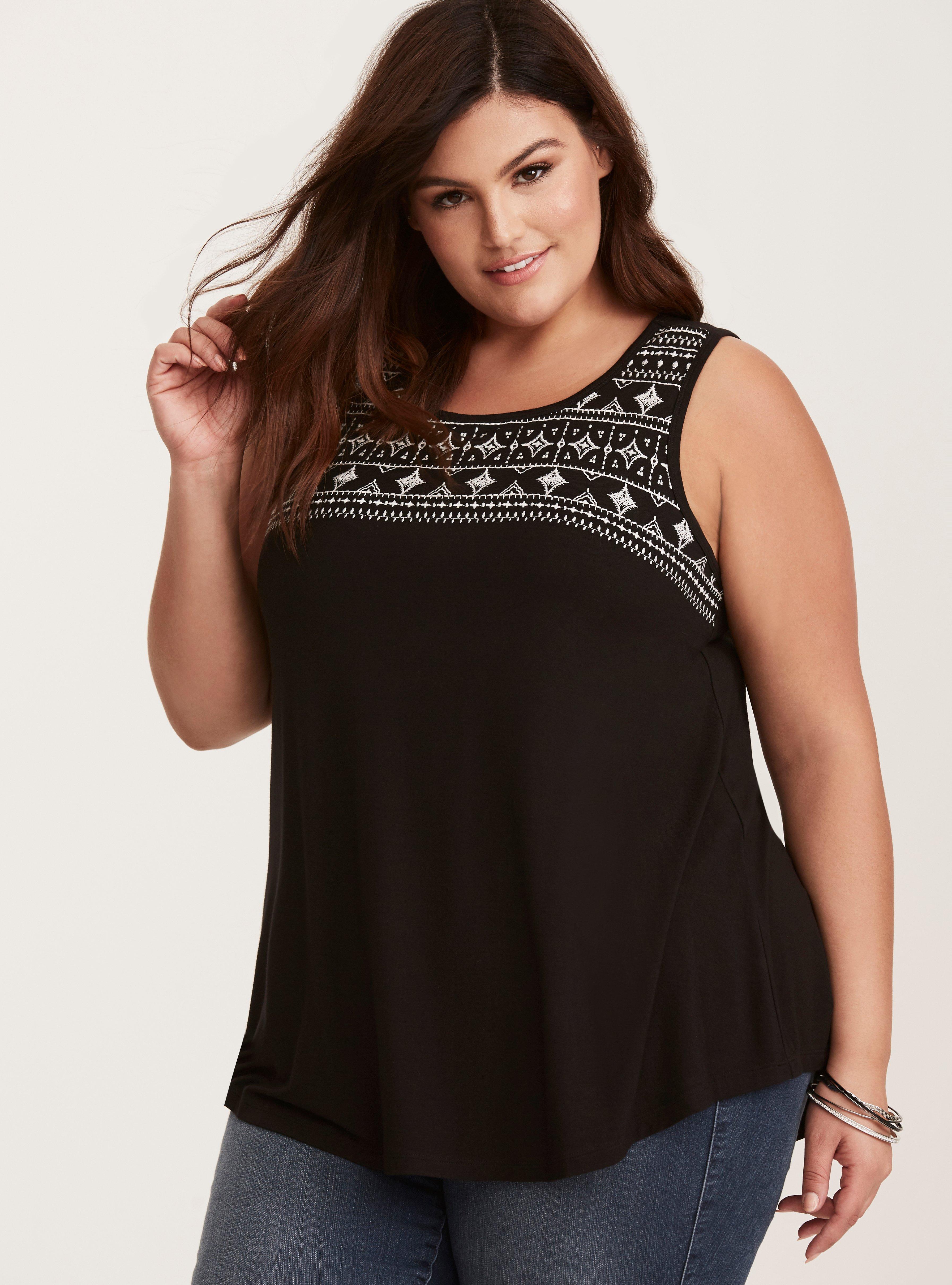 Plus Size - Black & White Embroidered Tank - Torrid