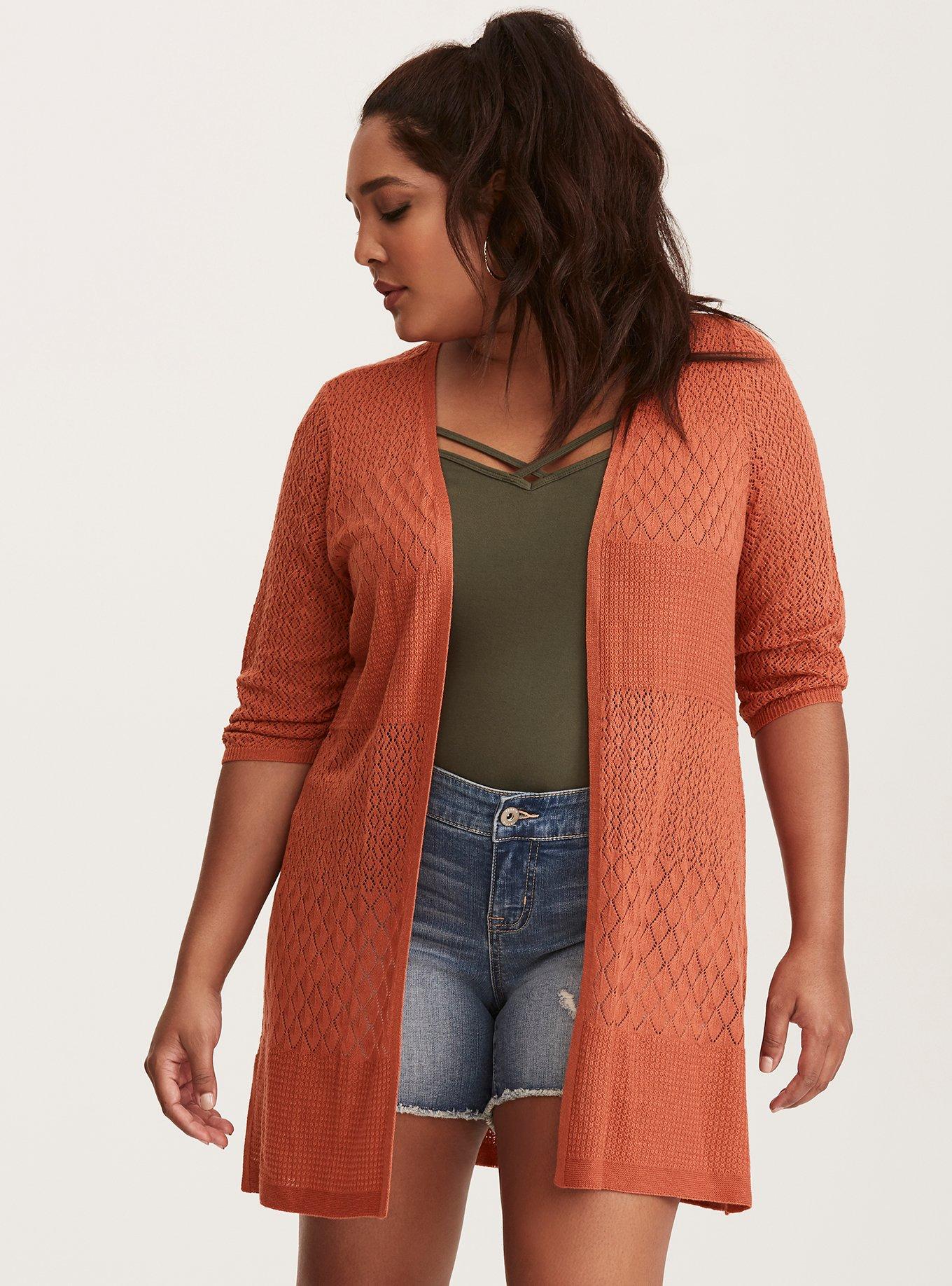 Plus Size - Pointelle Knit Open Front Cardigan - Torrid