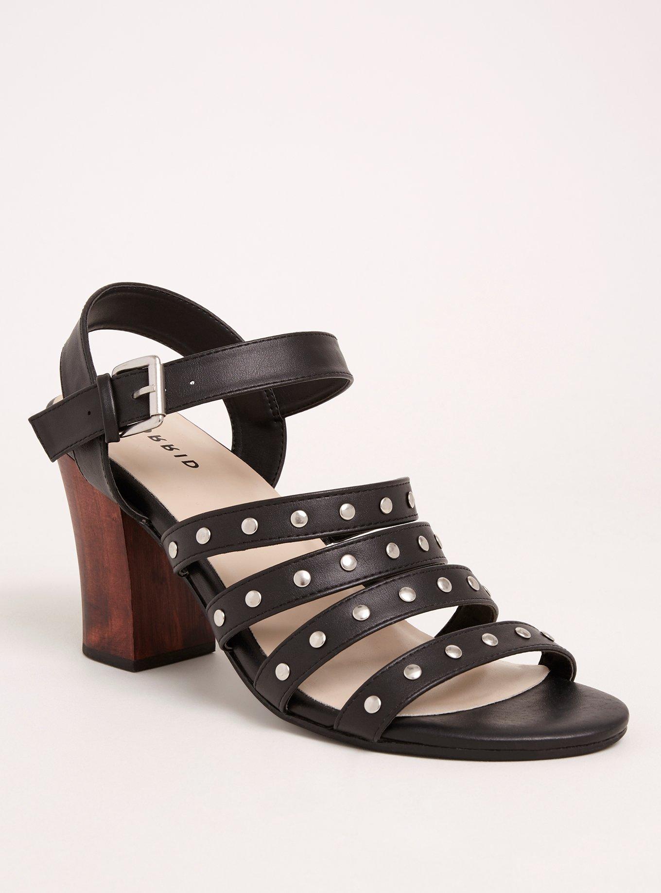 Plus Size - Studded Cage Front Wooden Bottom Heels (Wide Width) - Torrid