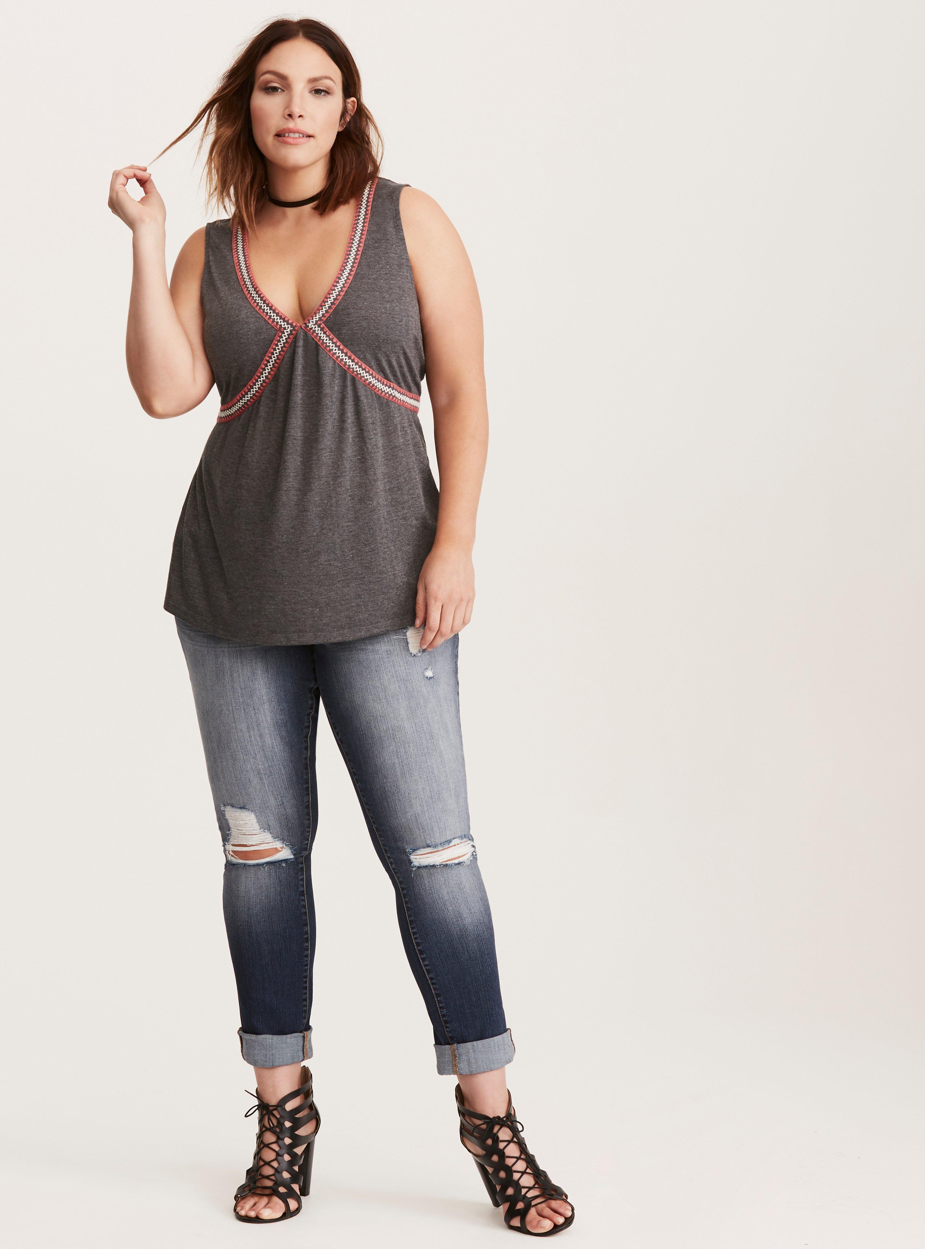 Plus Size - Grey Embroidered Tank - Torrid