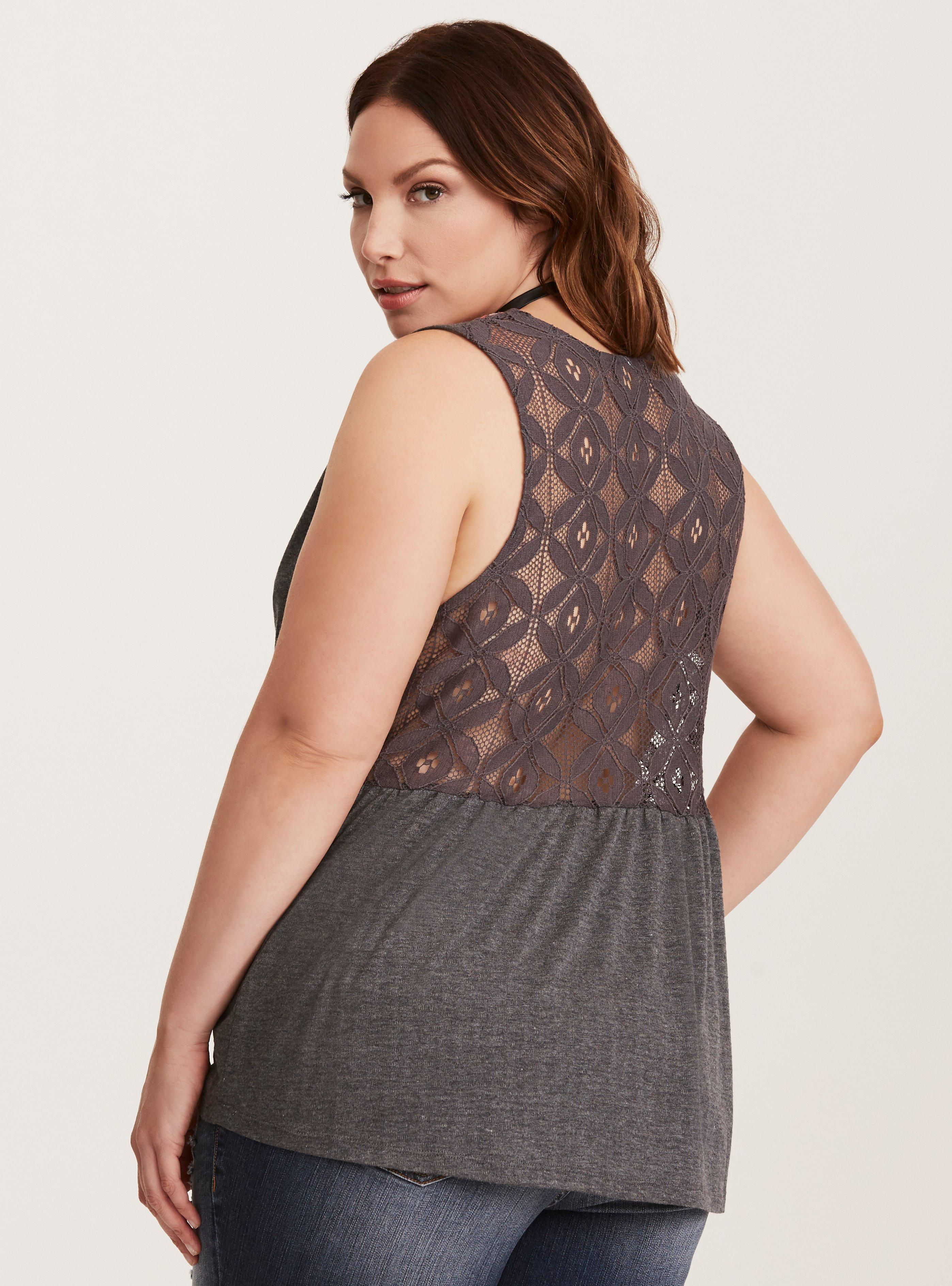 Plus Size - Grey Embroidered Tank - Torrid