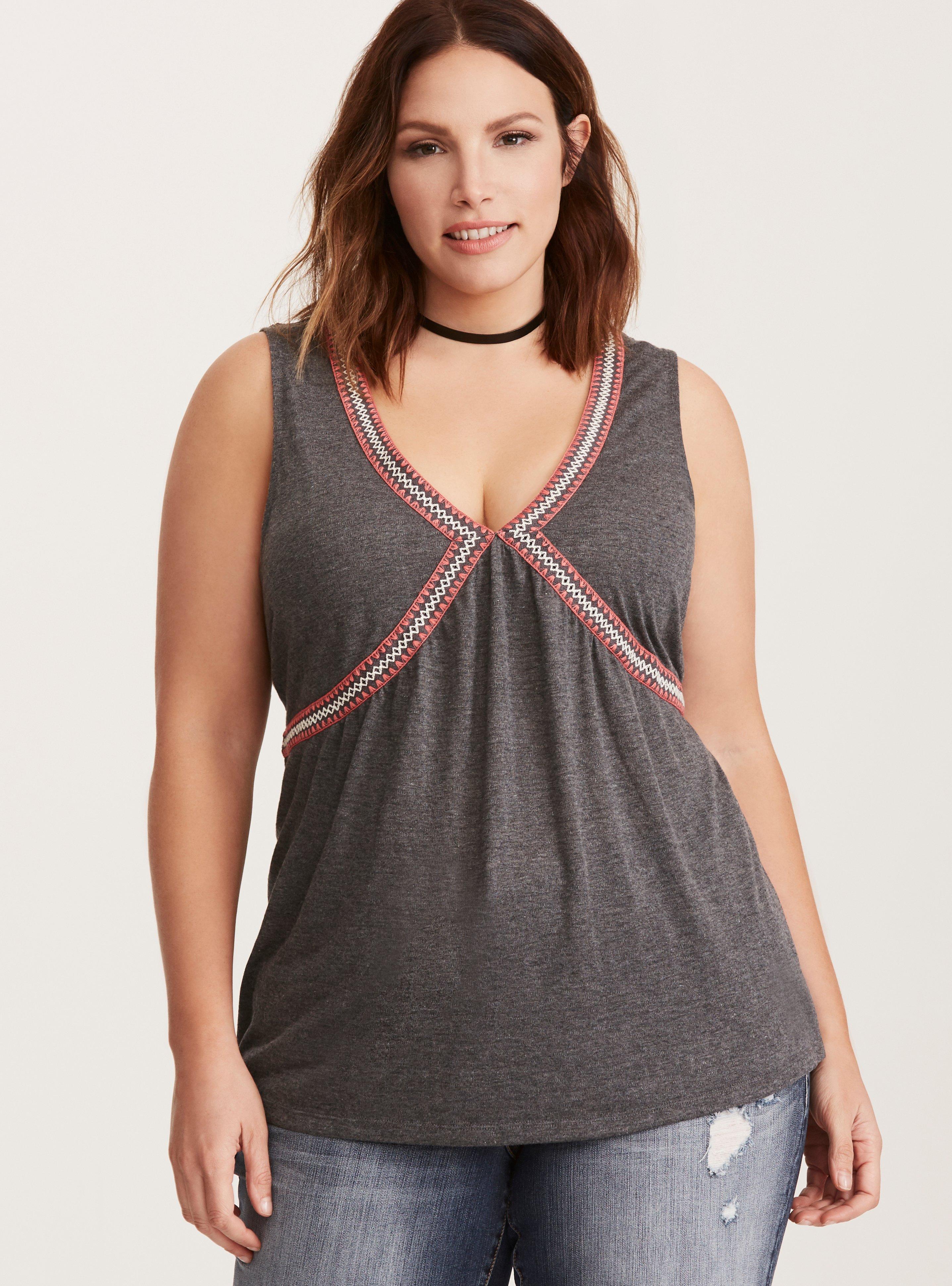 Plus Size - Grey Embroidered Tank - Torrid
