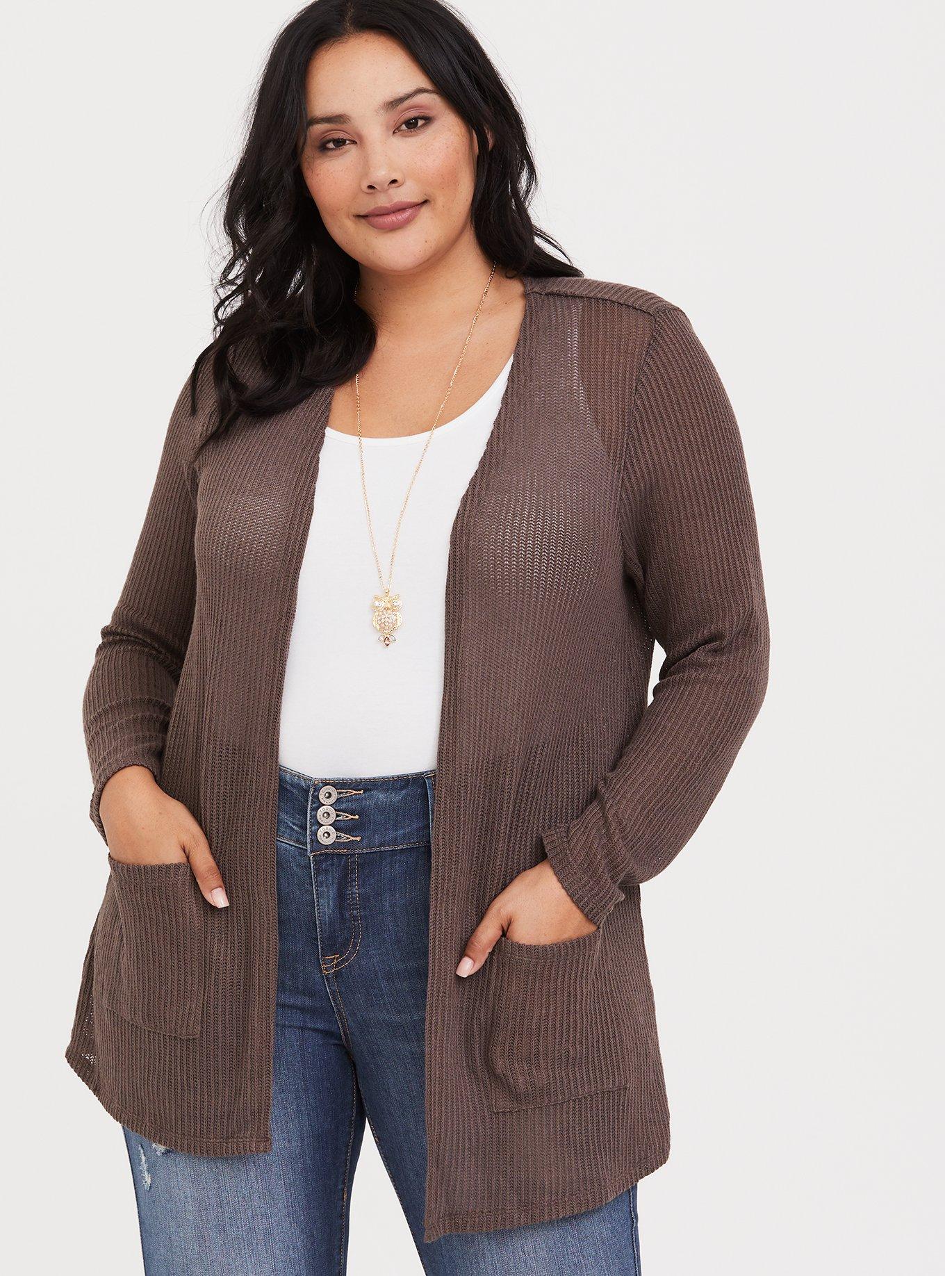 Plus Size - Taupe Ribbed Knit Cardigan - Torrid