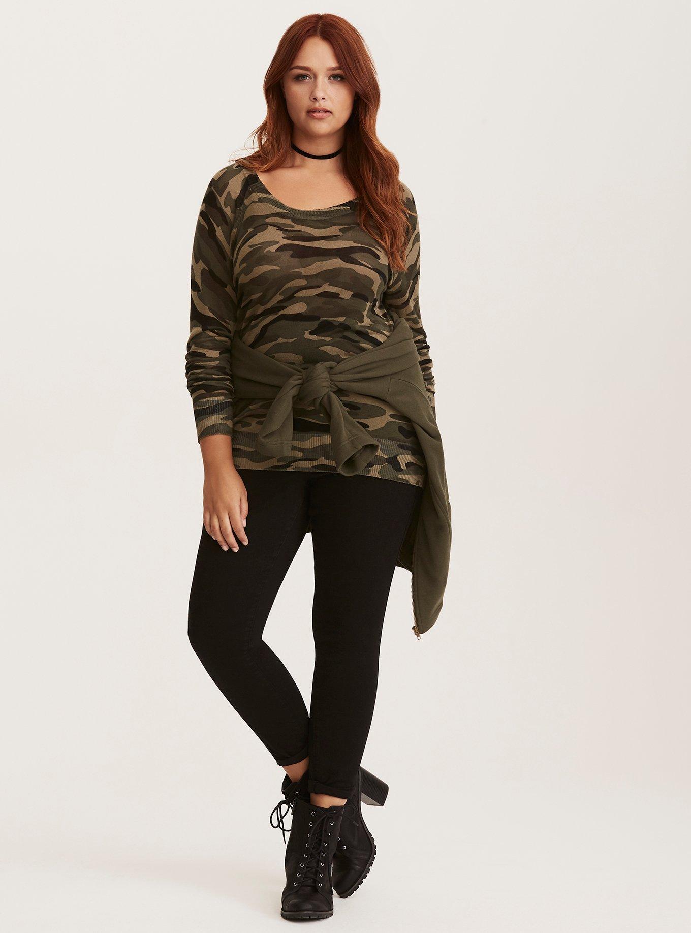 Plus Size - Camo Print Zip Back Sweater - Torrid