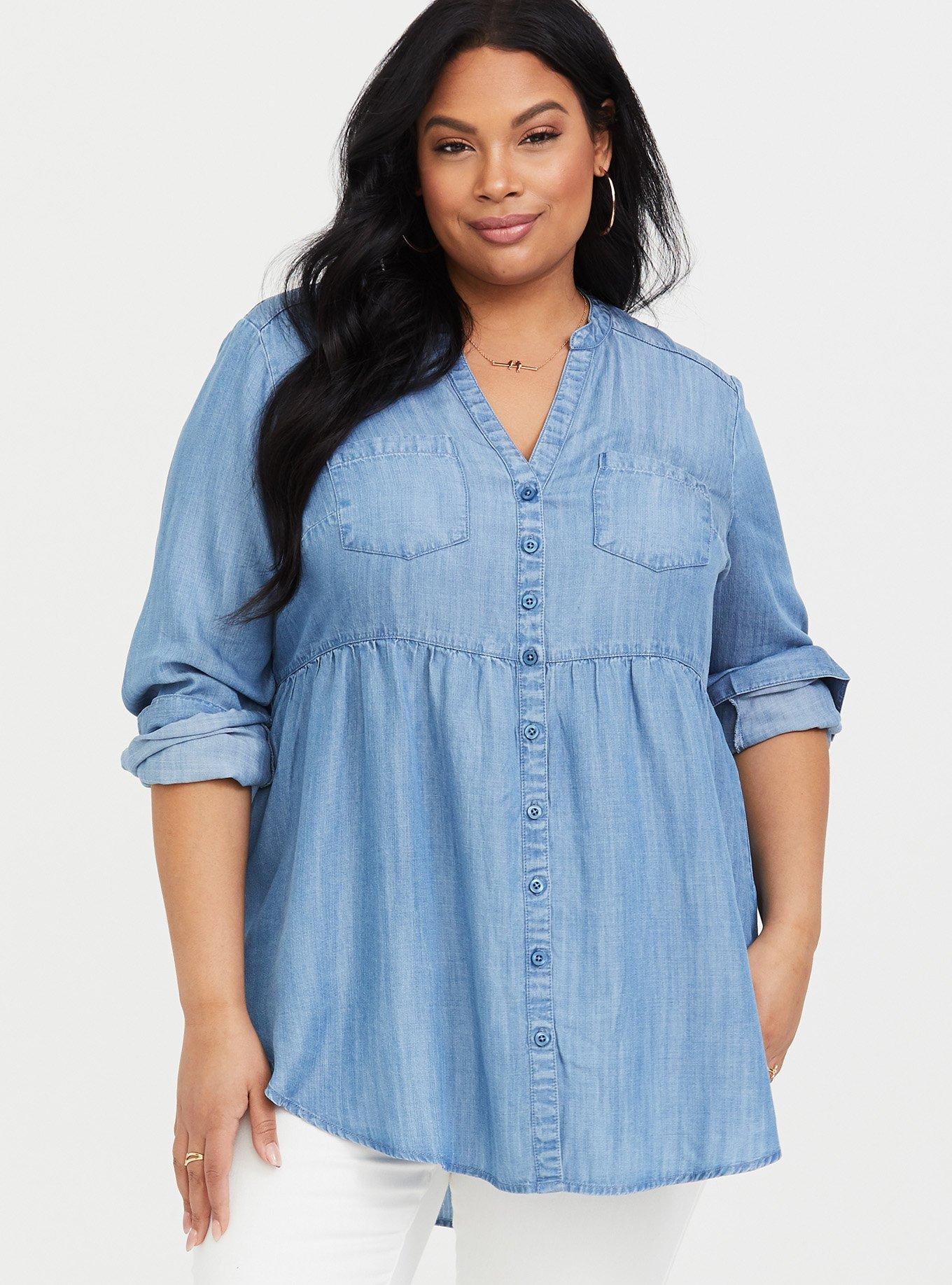 Plus Size - Emma - Chambray Babydoll Tunic - Torrid