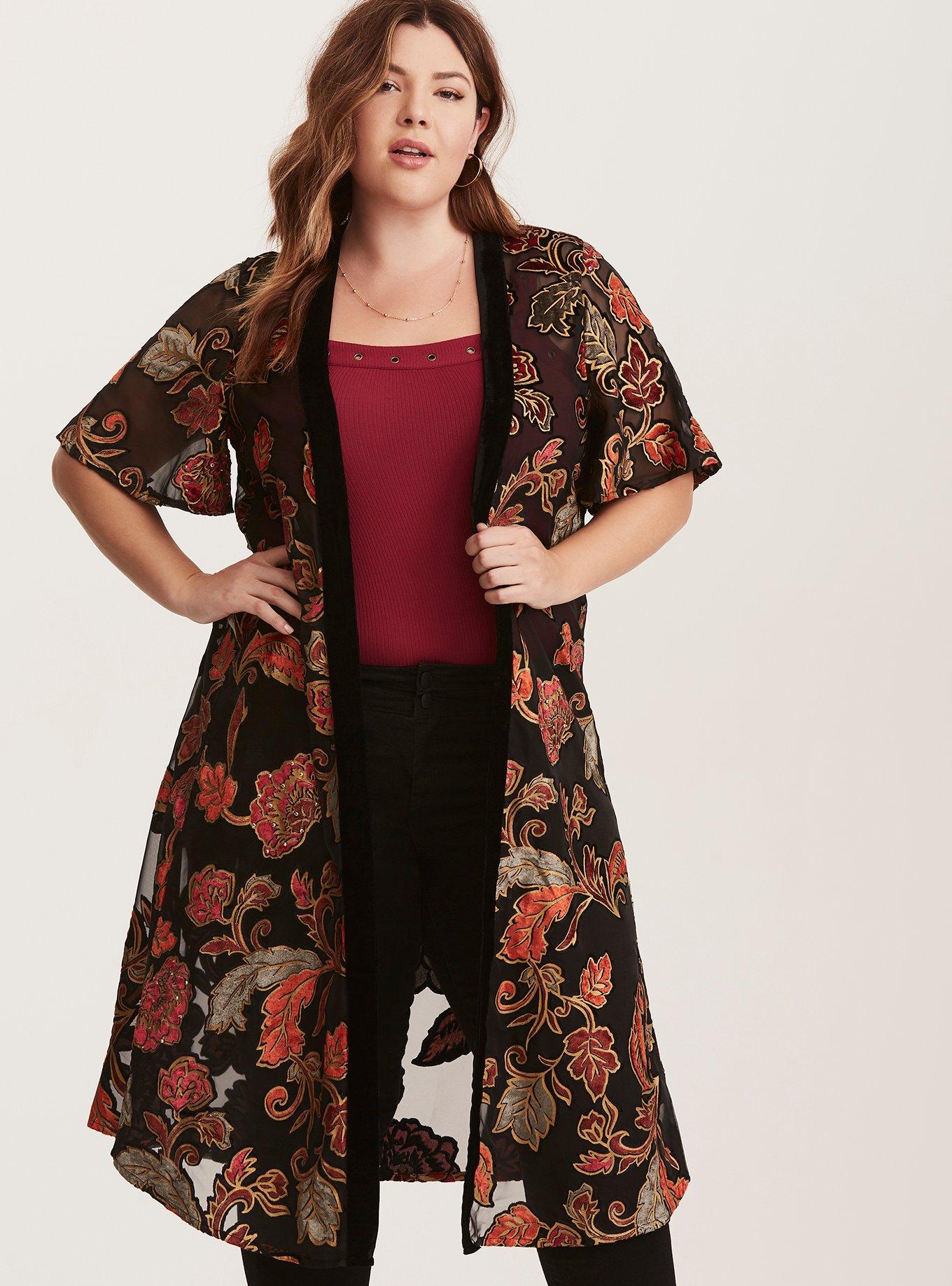 Plus Size - Torrid Insider Burnout Velvet Kimono - Torrid