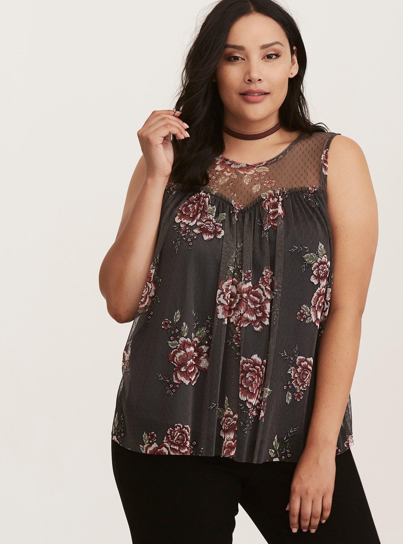 Plus Size - Floral Print Mesh Tank Top - Torrid