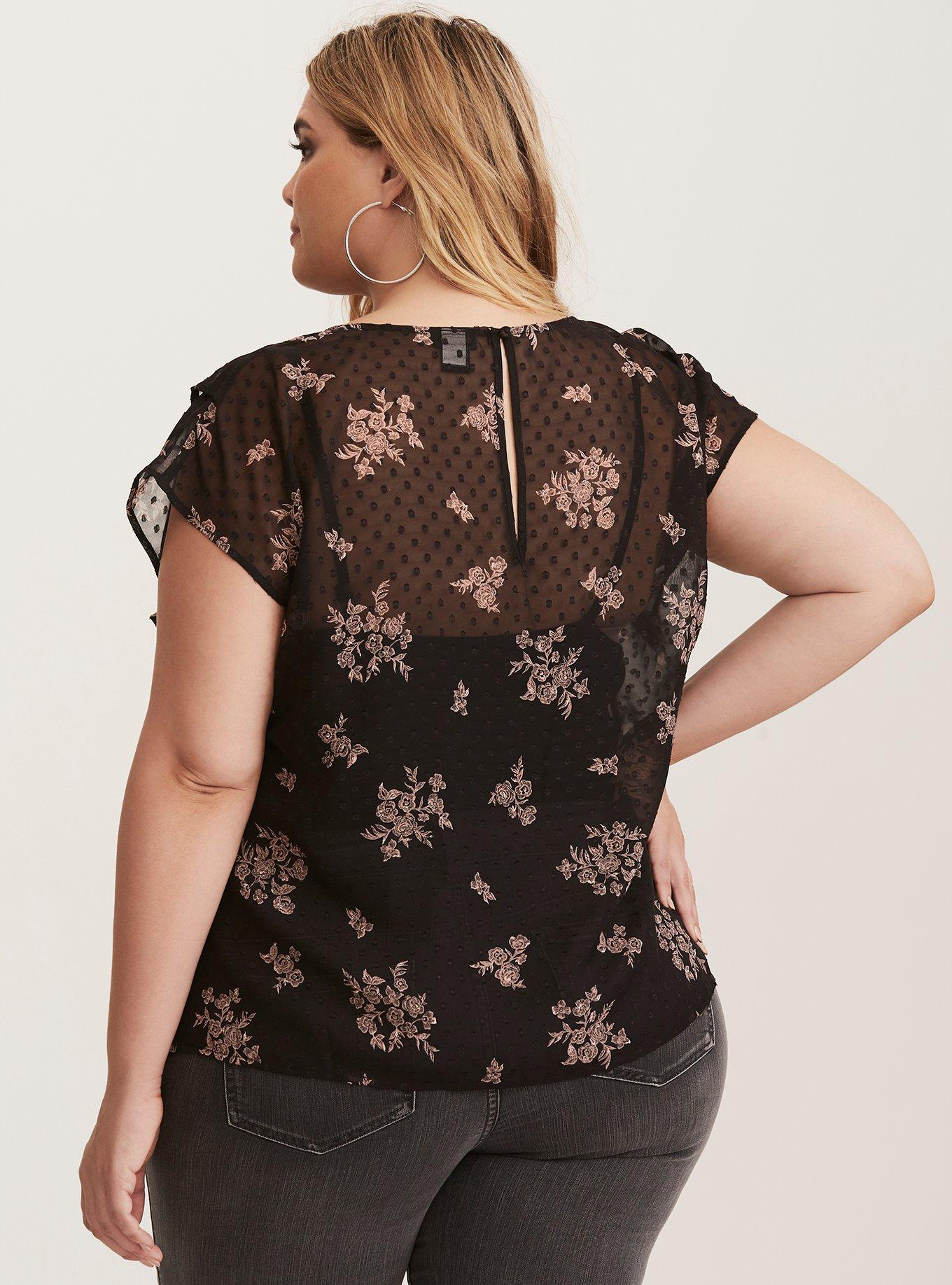 Plus Size - Floral Print Chiffon Ruffled Blouse - Torrid