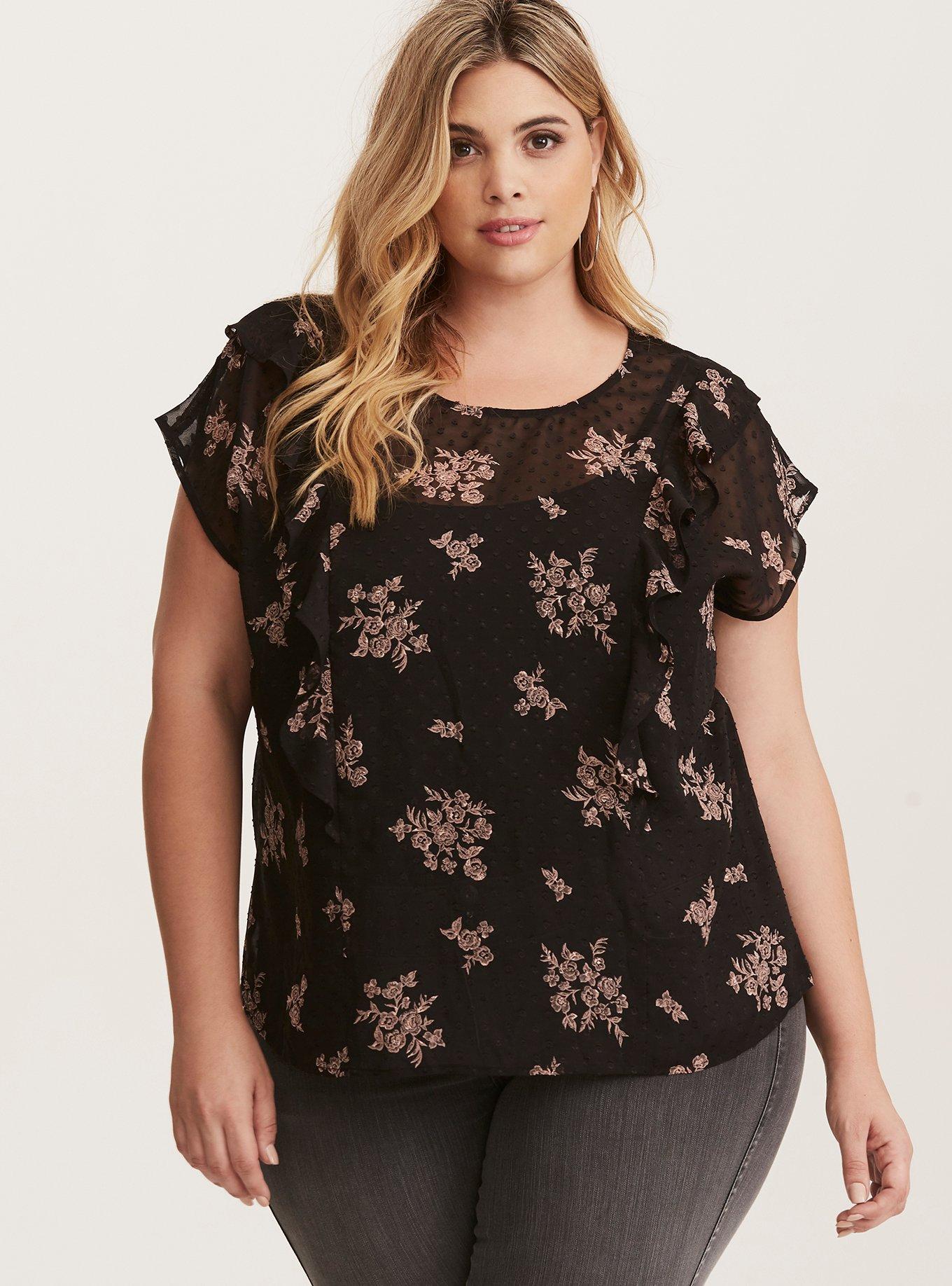 Plus Size - Floral Print Chiffon Ruffled Blouse - Torrid
