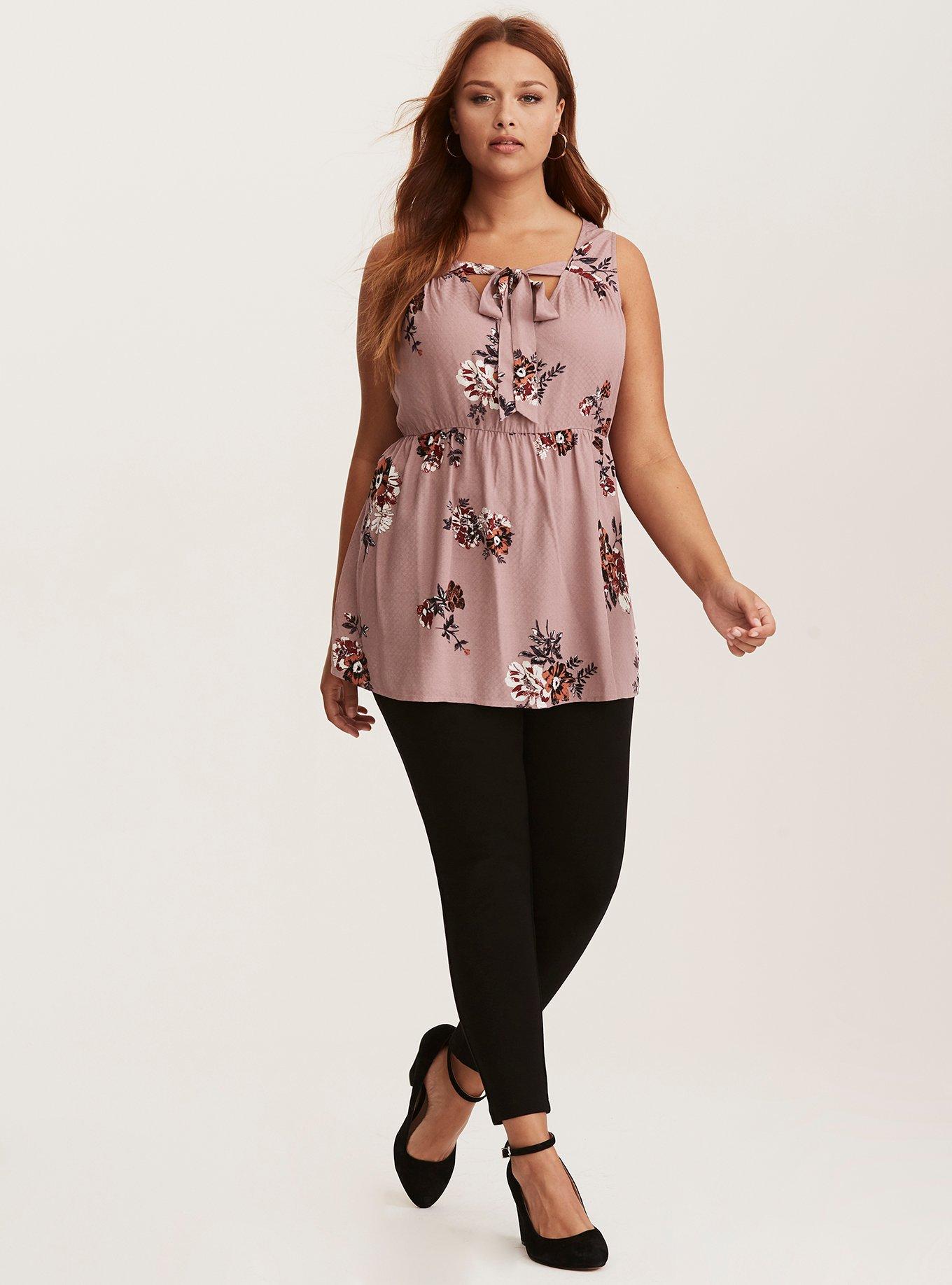 Plus Size - Floral Print Tie Neck Peplum Tank Top - Torrid