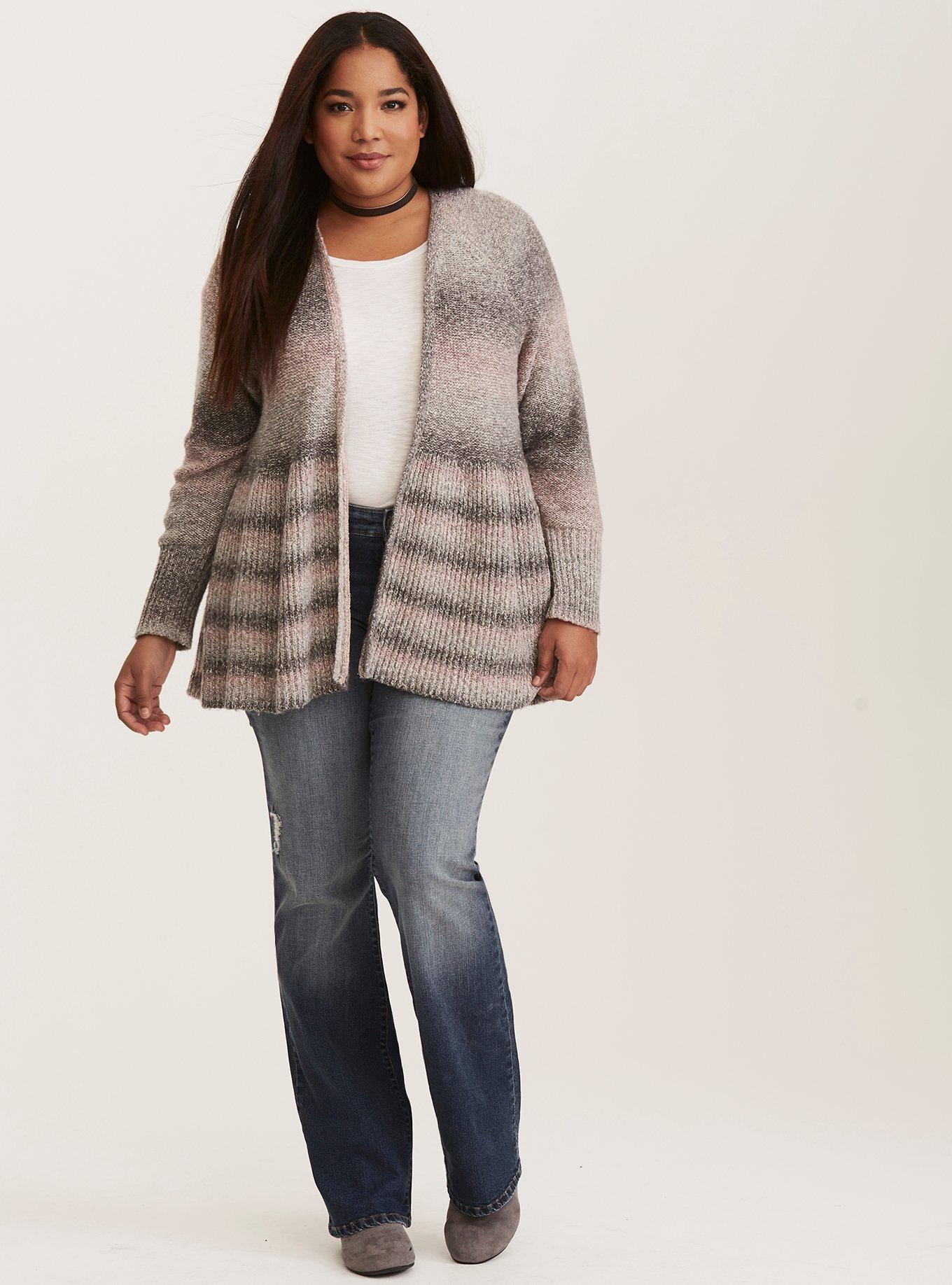 Plus Size - Ombré Stripe Open Front Cardigan - Torrid
