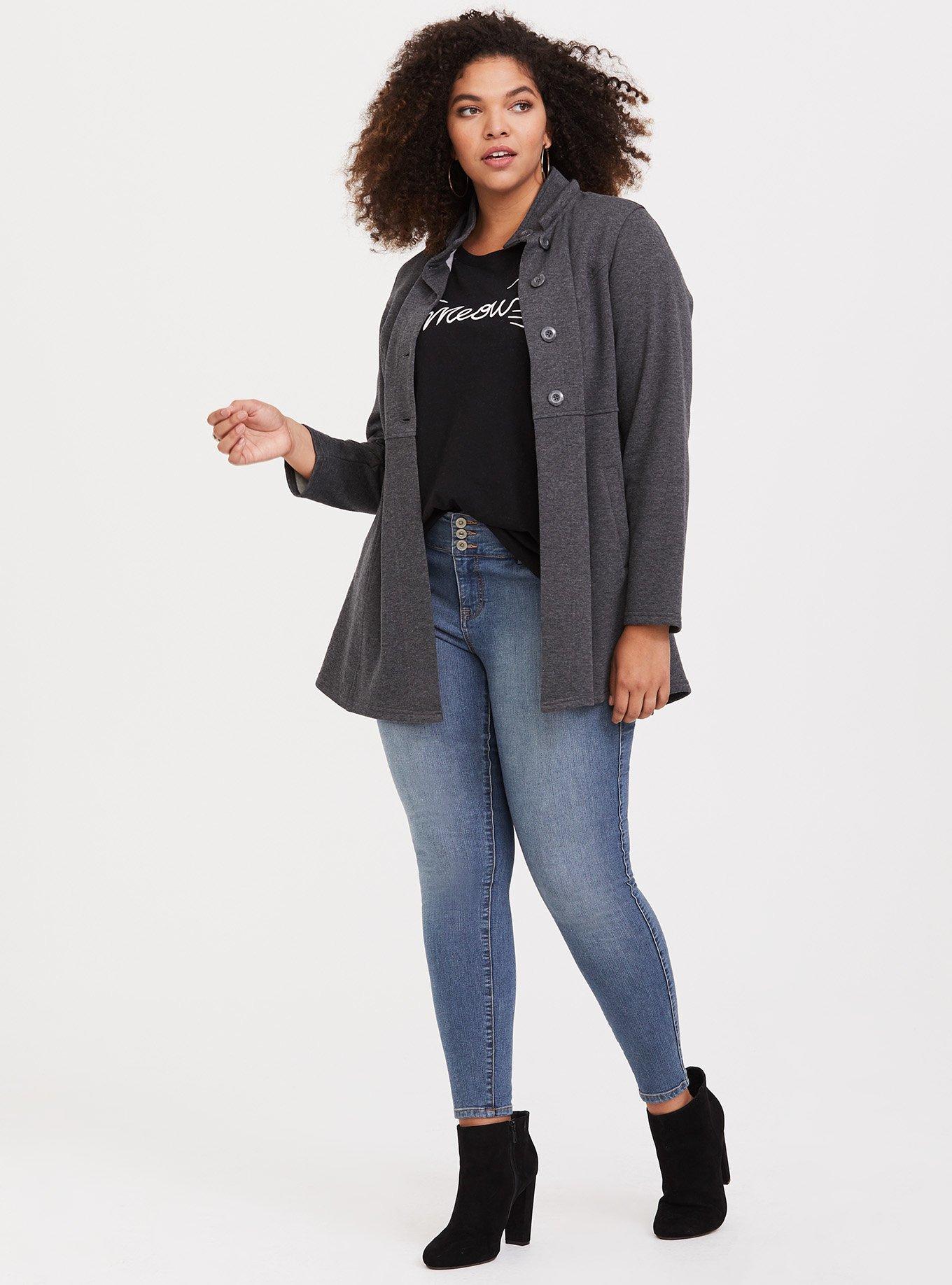 Plus Size - Charcoal Hooded Knit Coat - Torrid