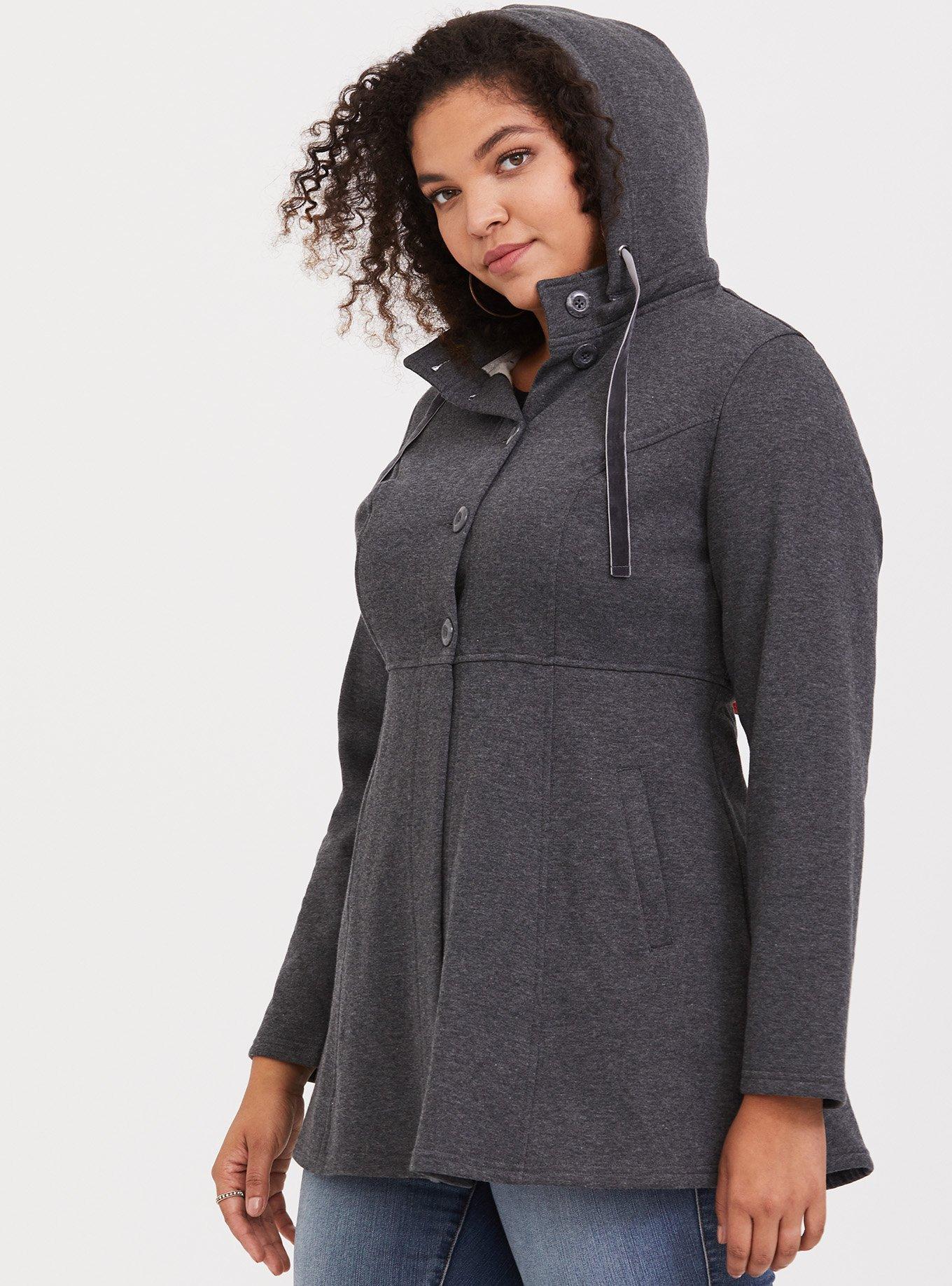 Plus Size - Charcoal Hooded Knit Coat - Torrid