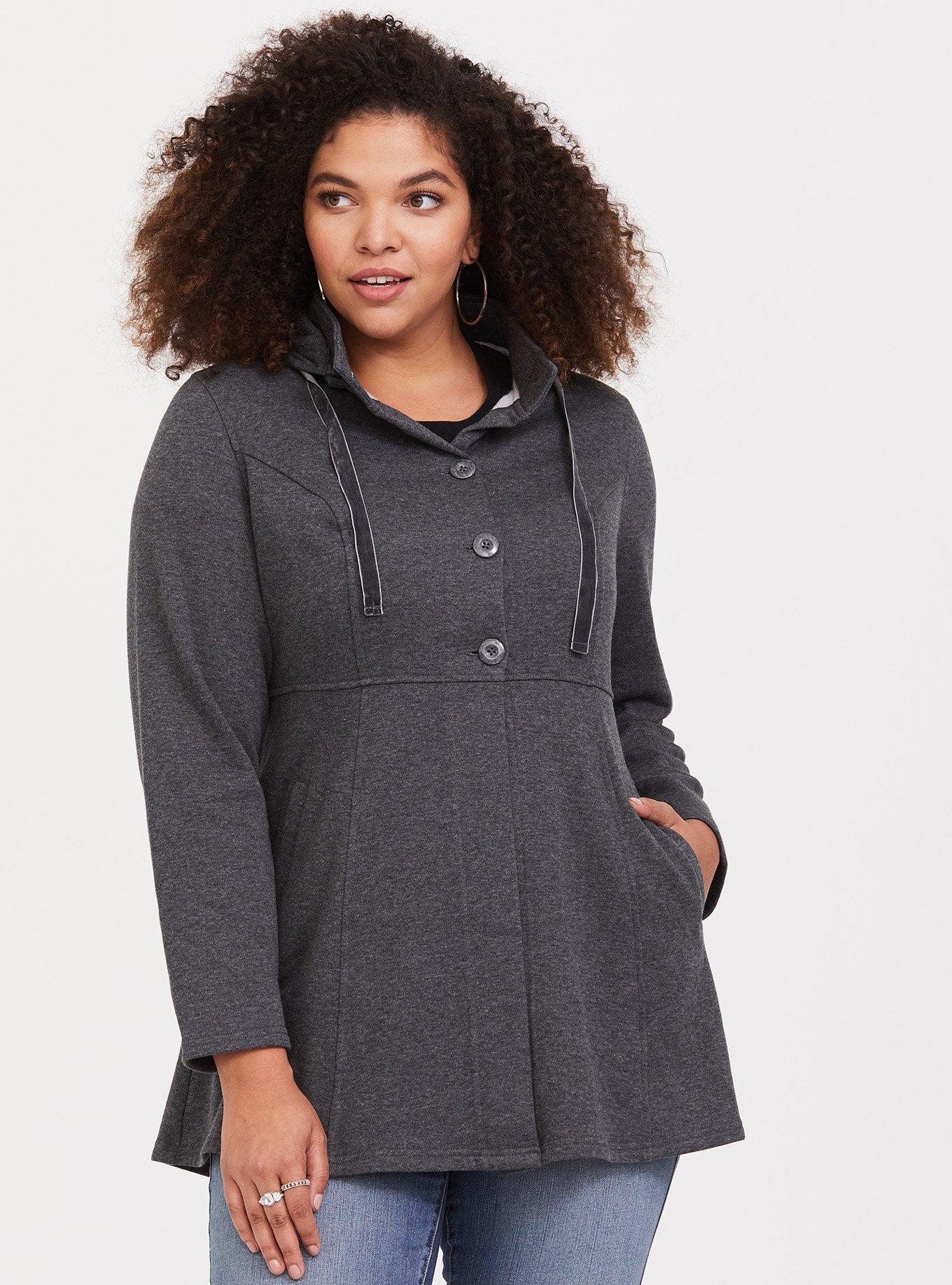 Plus Size - Charcoal Hooded Knit Coat - Torrid