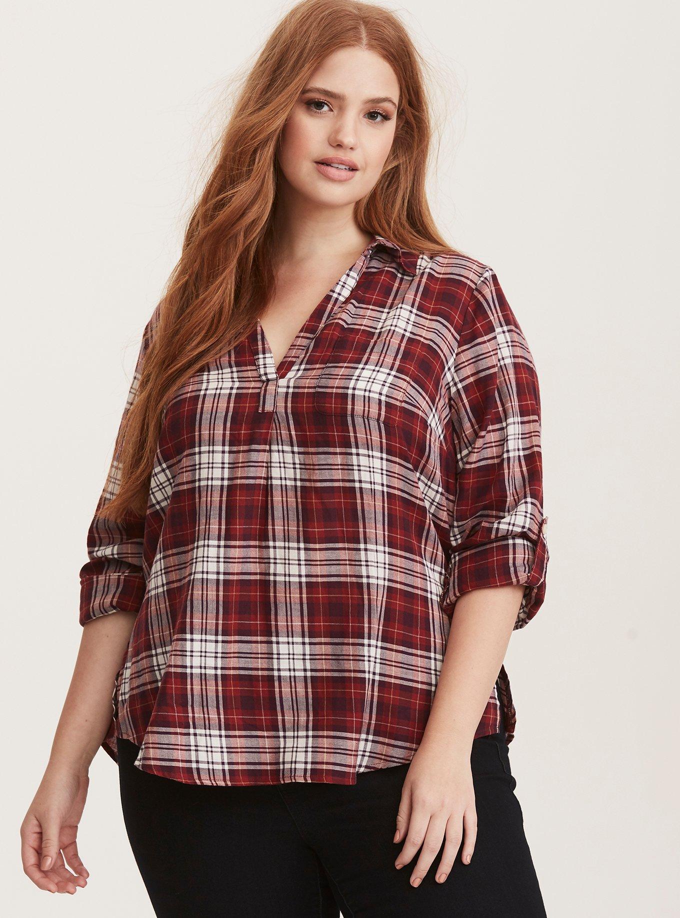 Plus Size - Plaid Twill Pullover Top - Torrid
