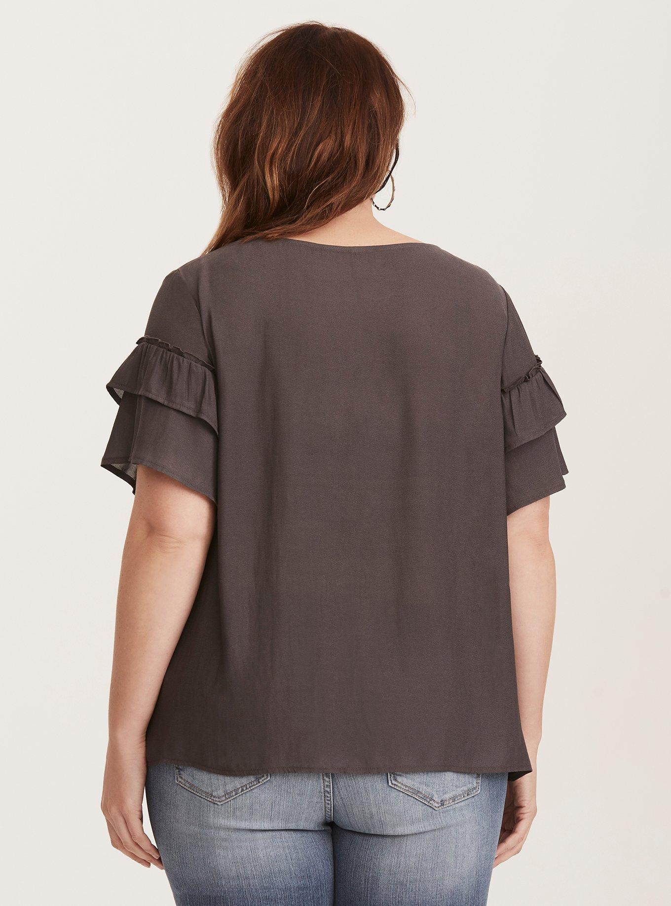 Plus Size - Crepe Ruffle Sleeve Top - Torrid
