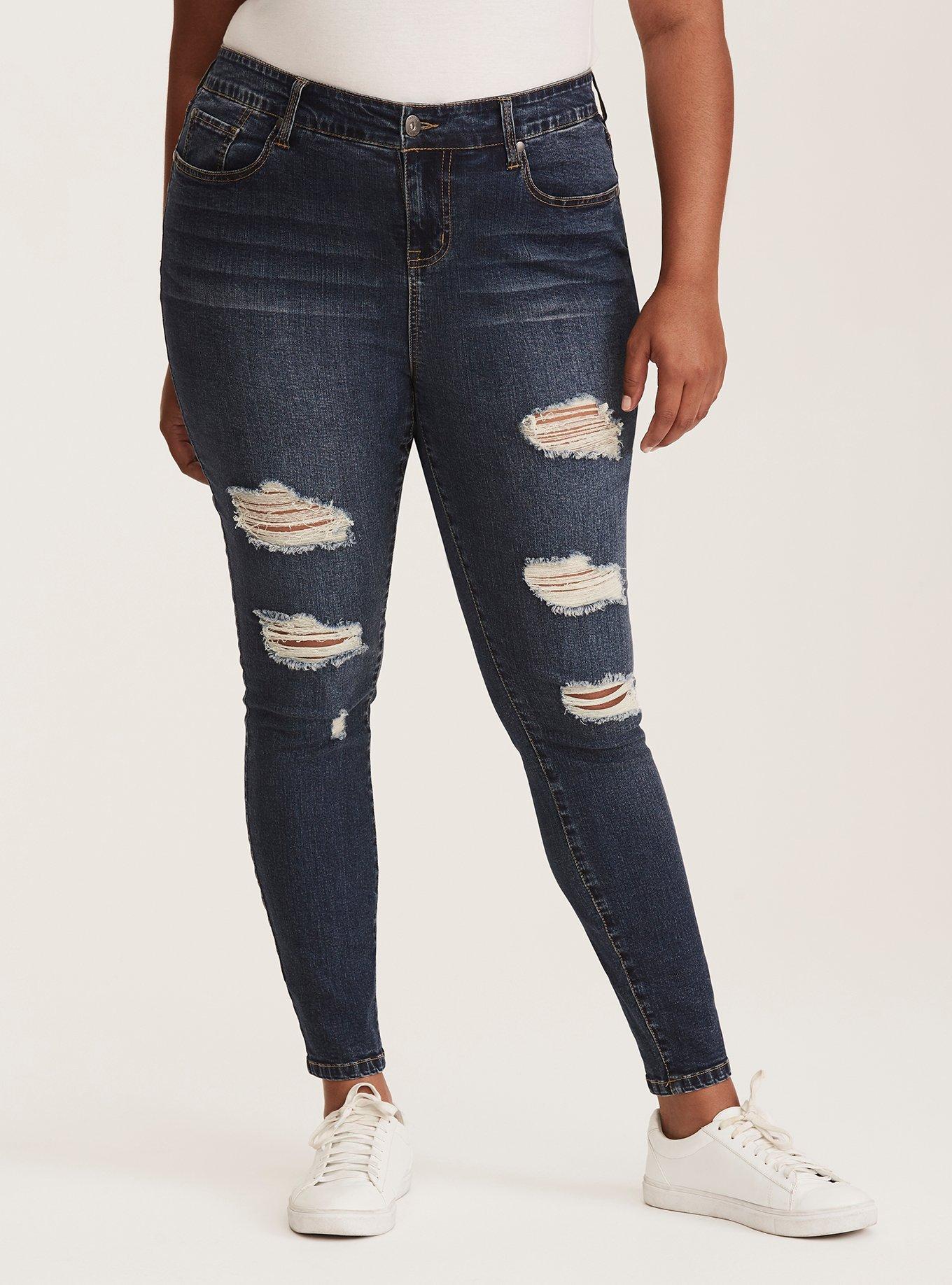 Plus Size - Torrid High-Rise Ultra Skinny Jeans - Dark Wash with Ripped ...