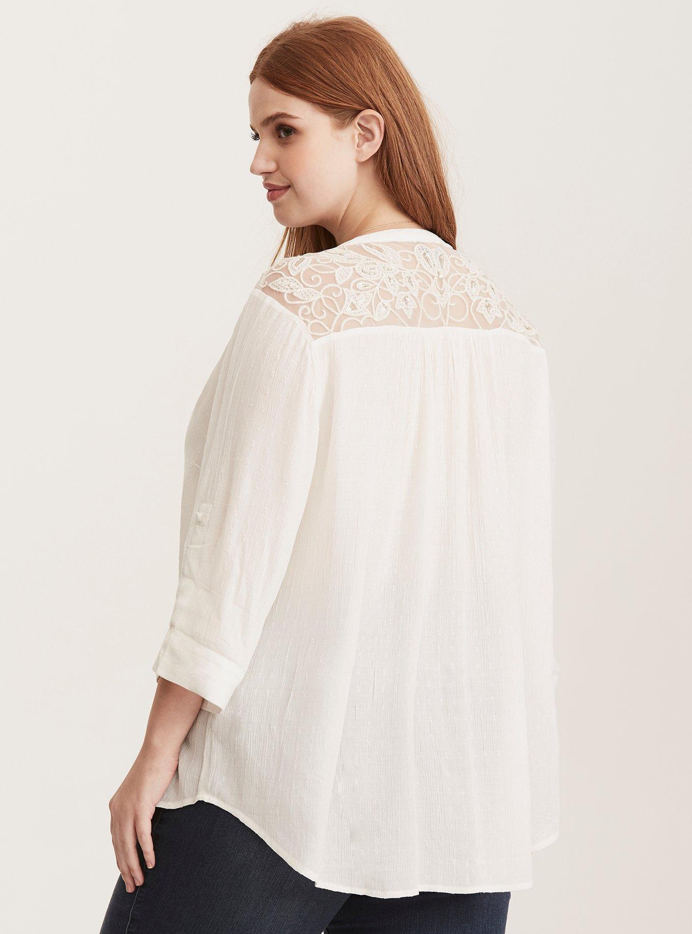 Plus Size - Embroidered Lace Button Front Blouse - Torrid