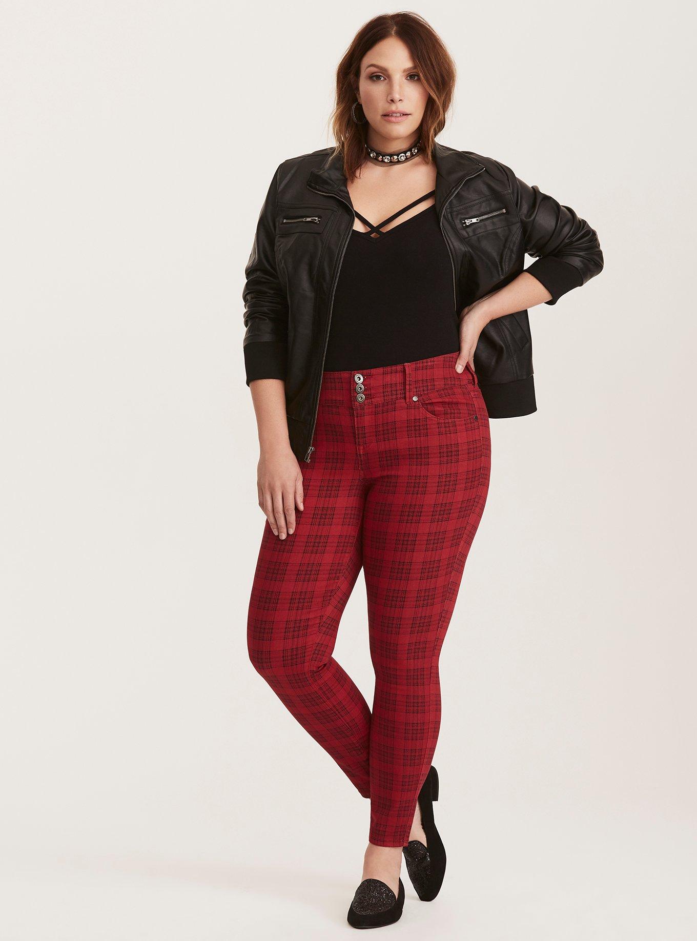 Plus Size - Jeggings - Plaid Print Red Wash - Torrid