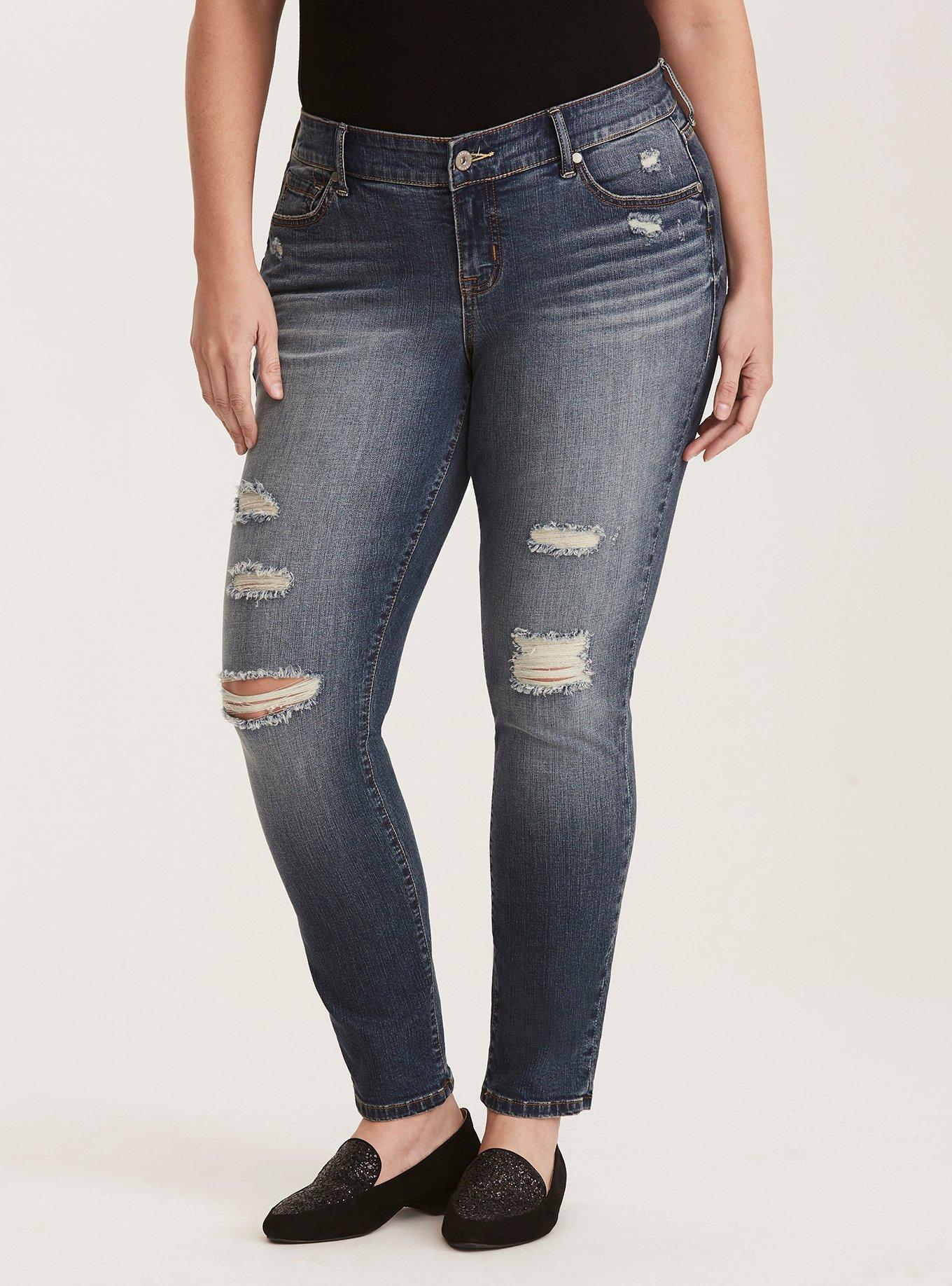 Plus Size - Skinny Jeans - Dark Wash with Ripped Destruction - Torrid