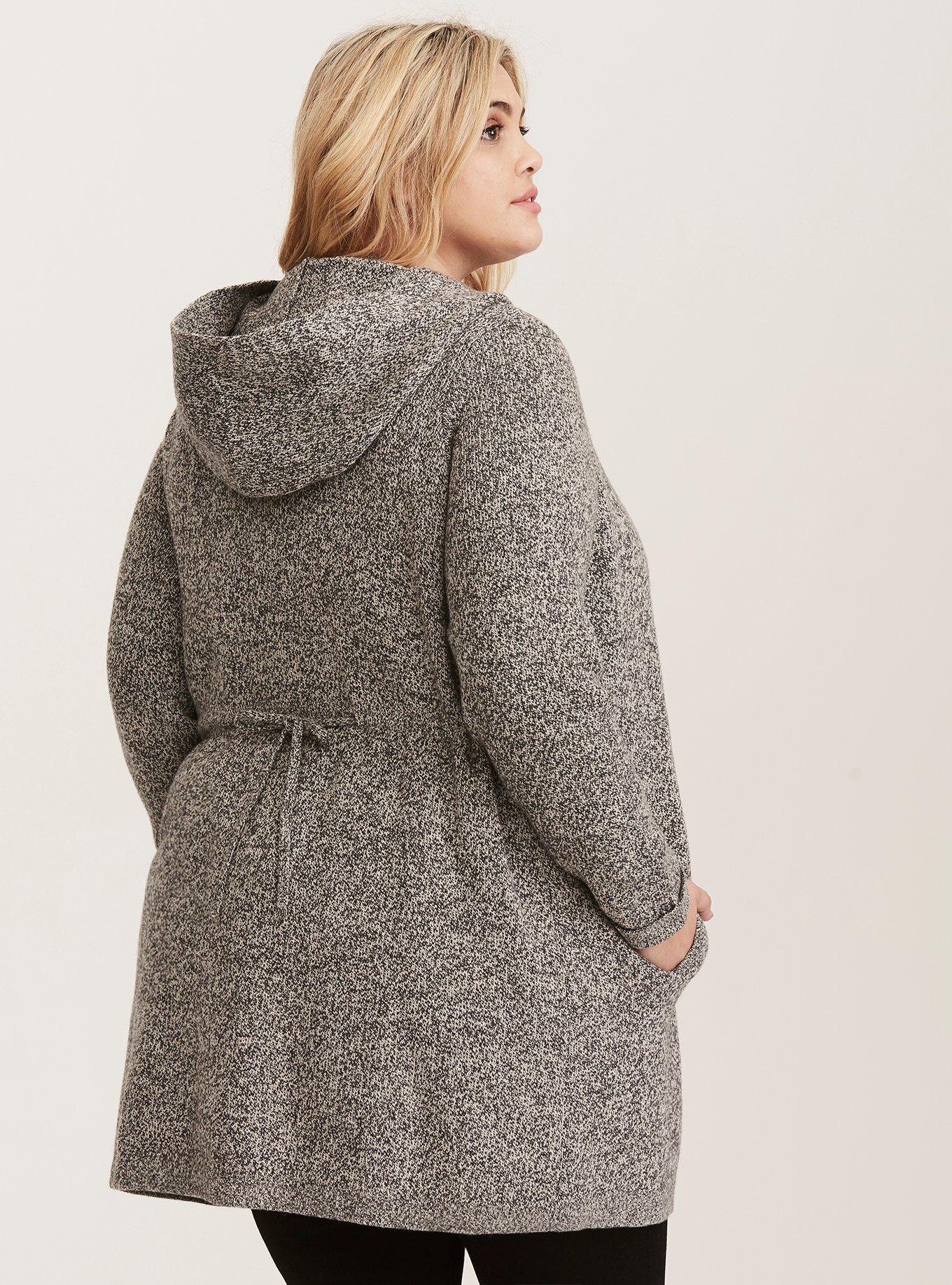 Plus Size - Marled Knit Hooded Sweater Coat - Torrid