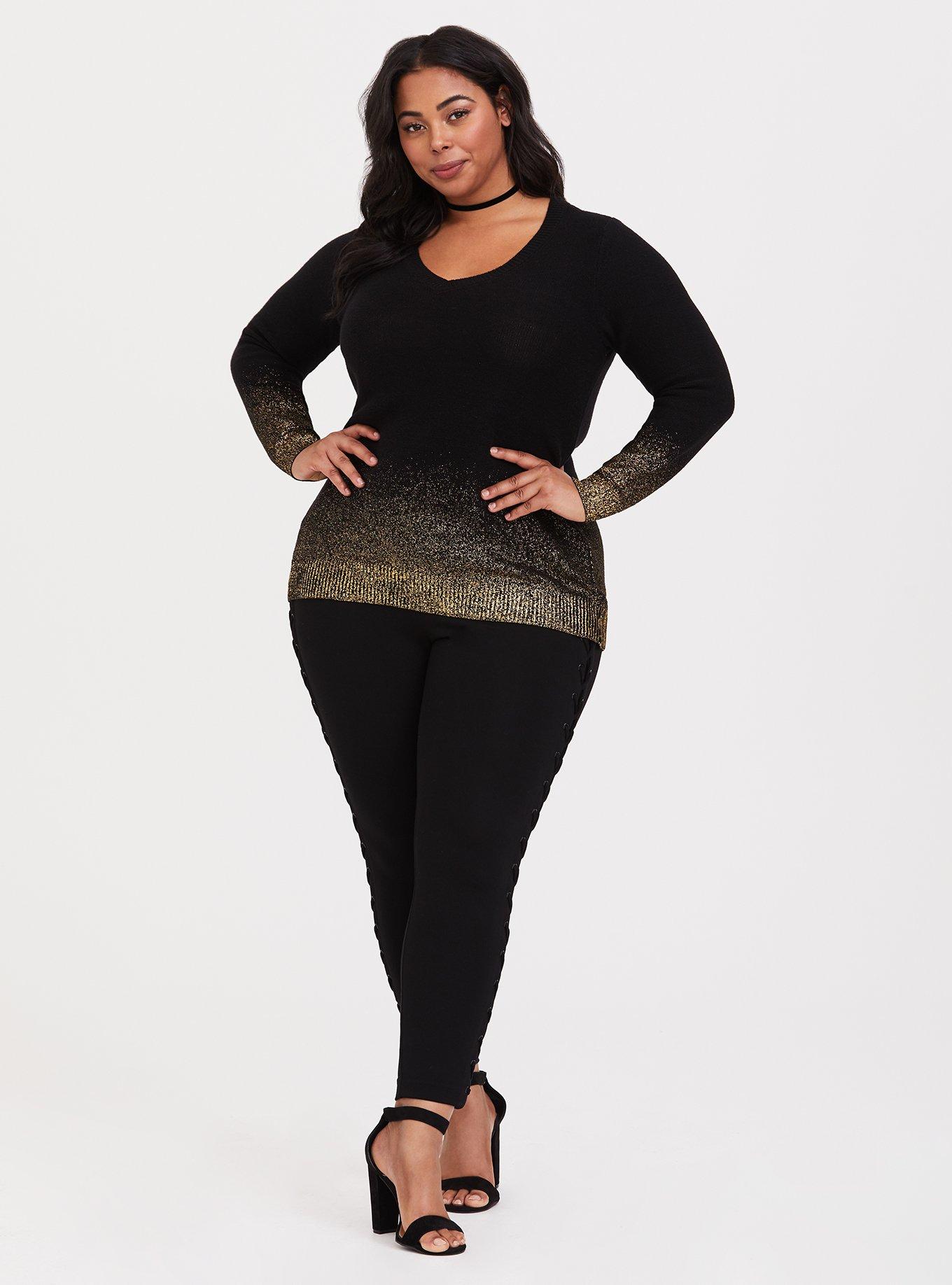 Plus Size - Black Gold Ombré Strappy Sweater - Torrid