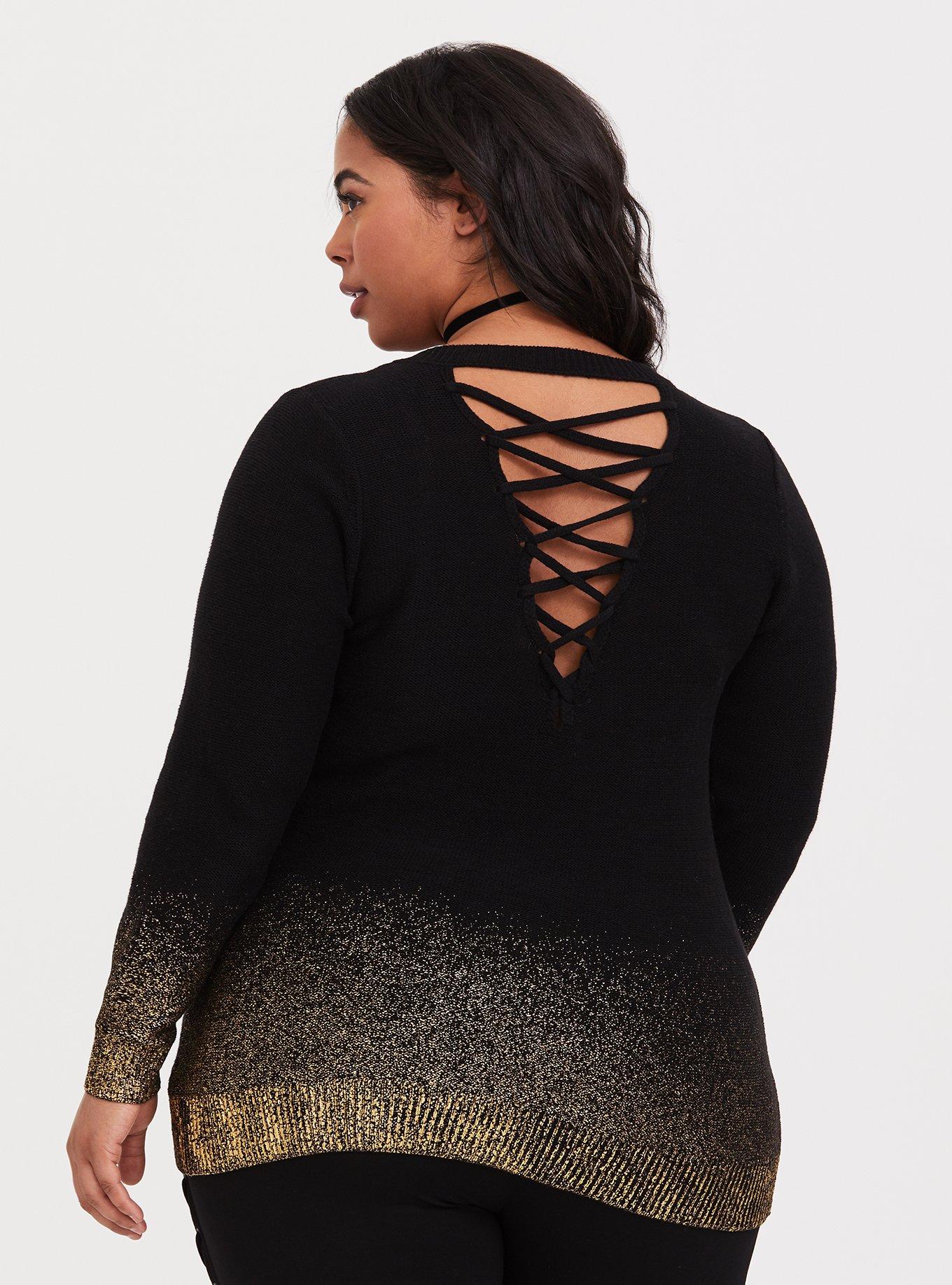 Plus Size - Black Gold Ombré Strappy Sweater - Torrid