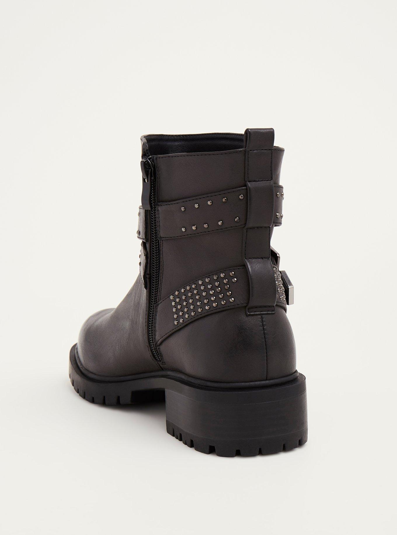 Plus Size - Studded Wraparound Strap Moto Boots (Wide Width) - Torrid