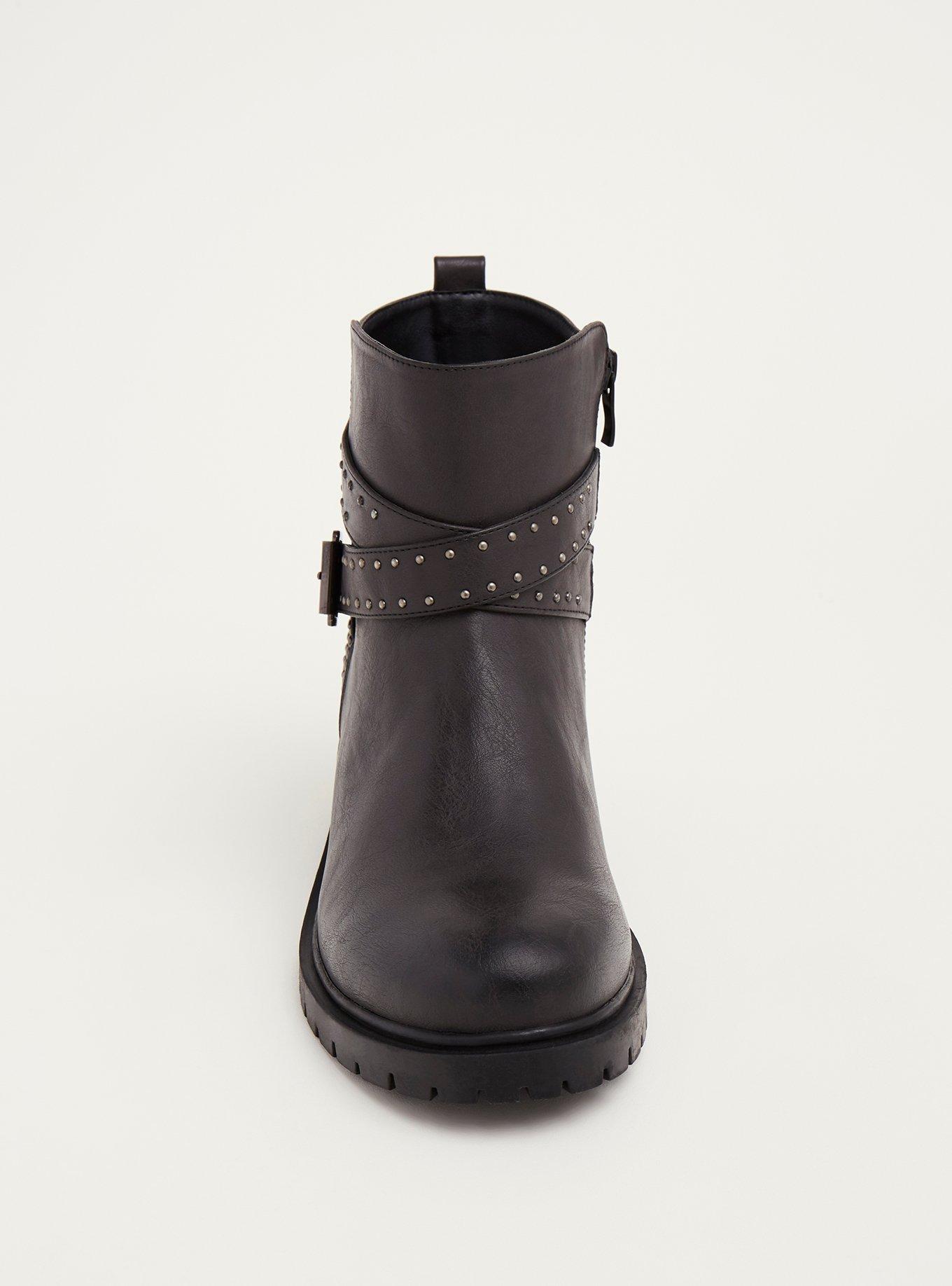 Plus Size - Studded Wraparound Strap Moto Boots (Wide Width) - Torrid