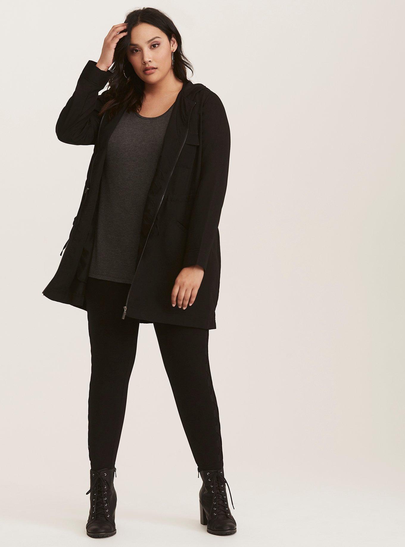 Plus Size - Charcoal Grey & Black Chiffon Inset Zipper Back Sweater ...