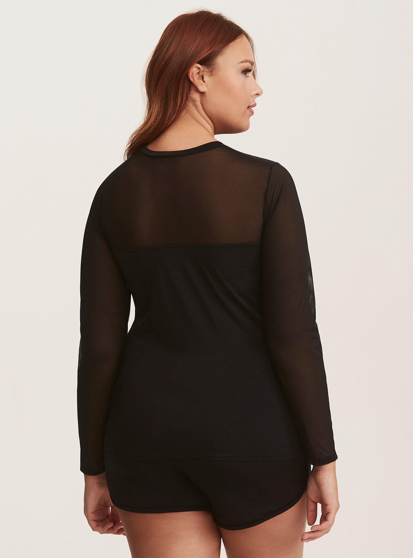Plus Size - Black Mesh Long Sleeve Swim Shirt - Torrid