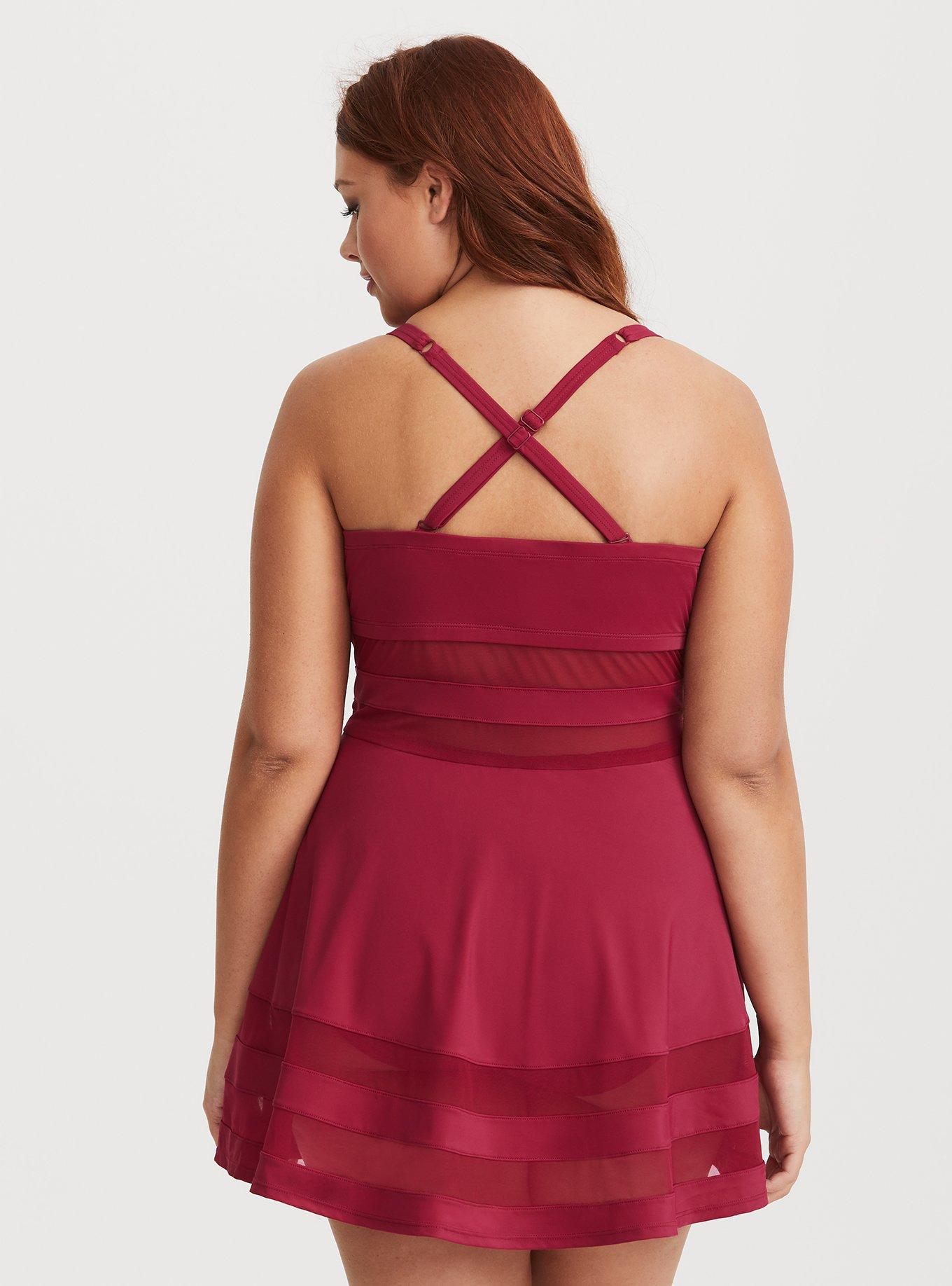 Plus Size - Red Lightly Lined Skater Swimsuit - Torrid