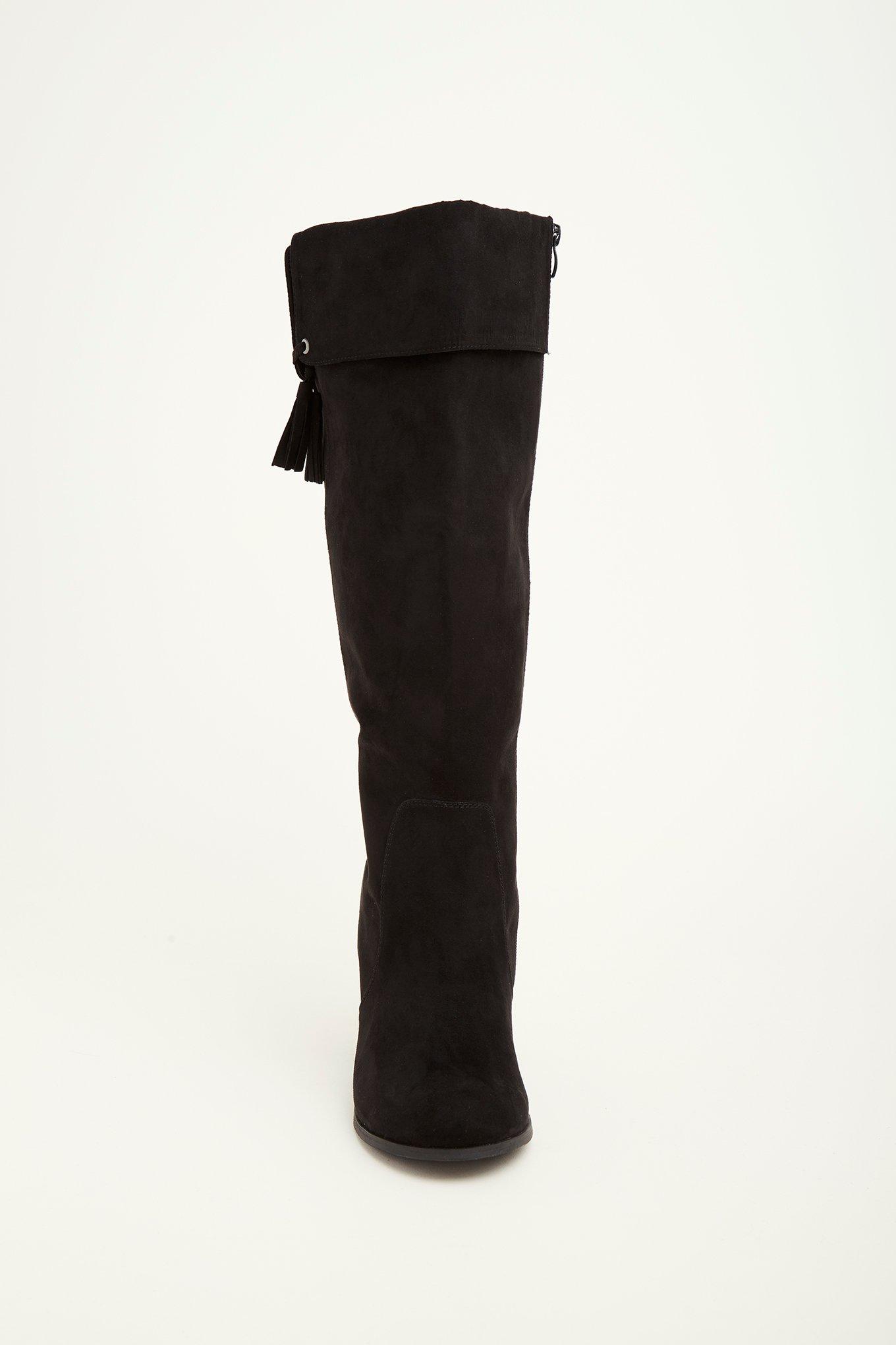 Plus Size - Black Tassel Foldover Knee Boots (Wide Width) - Torrid