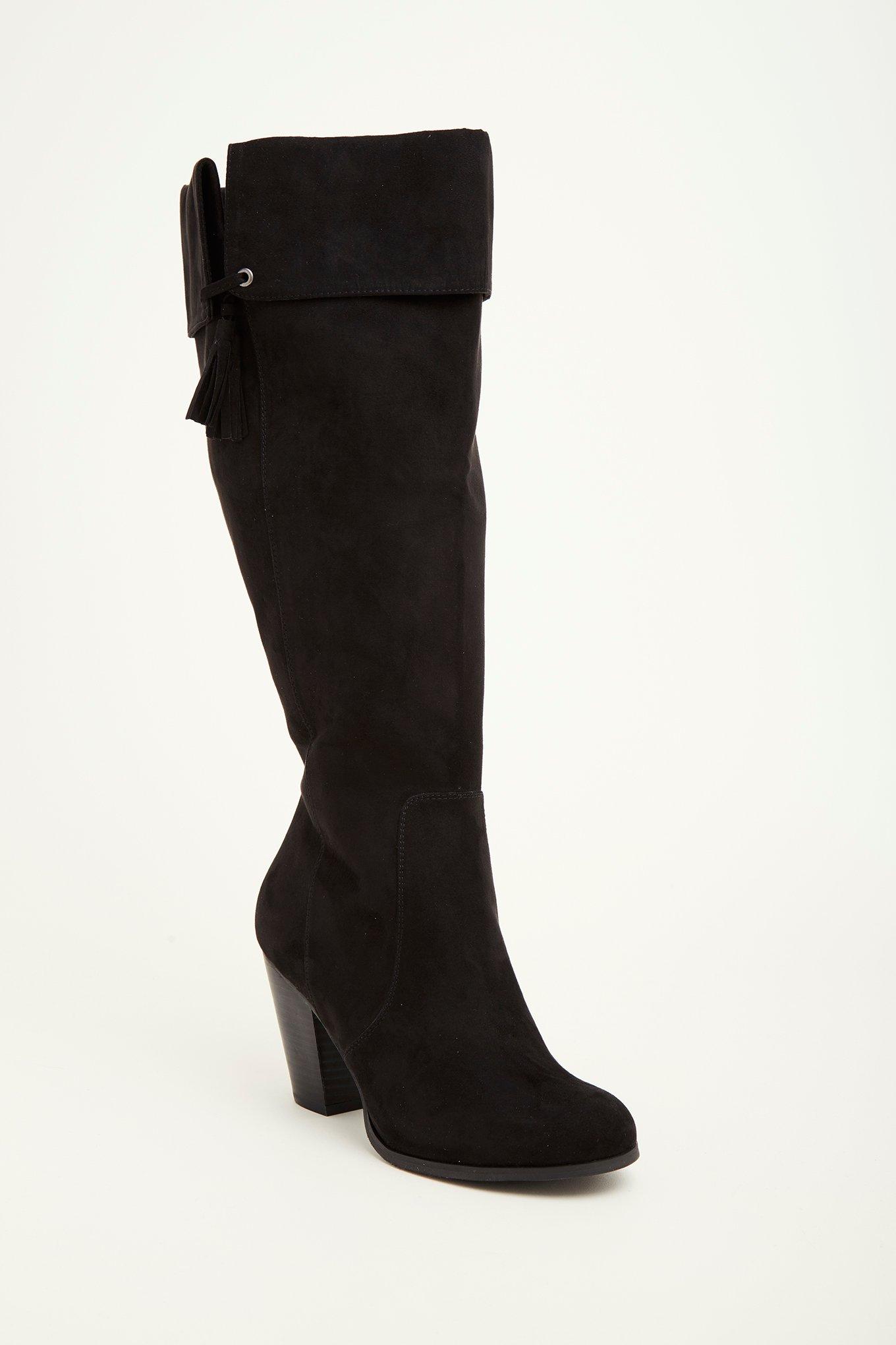 Plus Size - Black Tassel Foldover Knee Boots (Wide Width) - Torrid