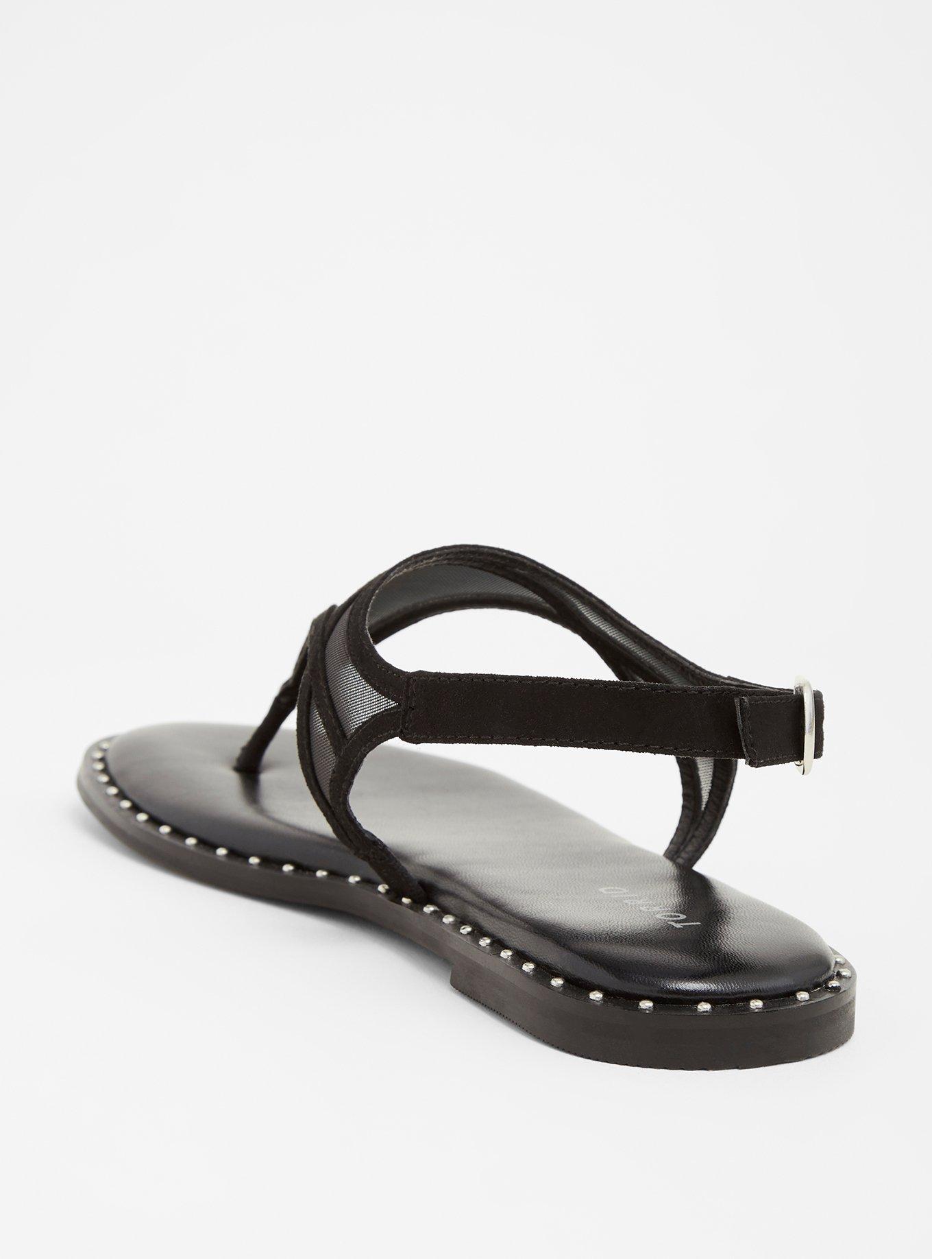 Plus Size - Mesh T-Strap Studded Sandals (Wide Width) - Torrid