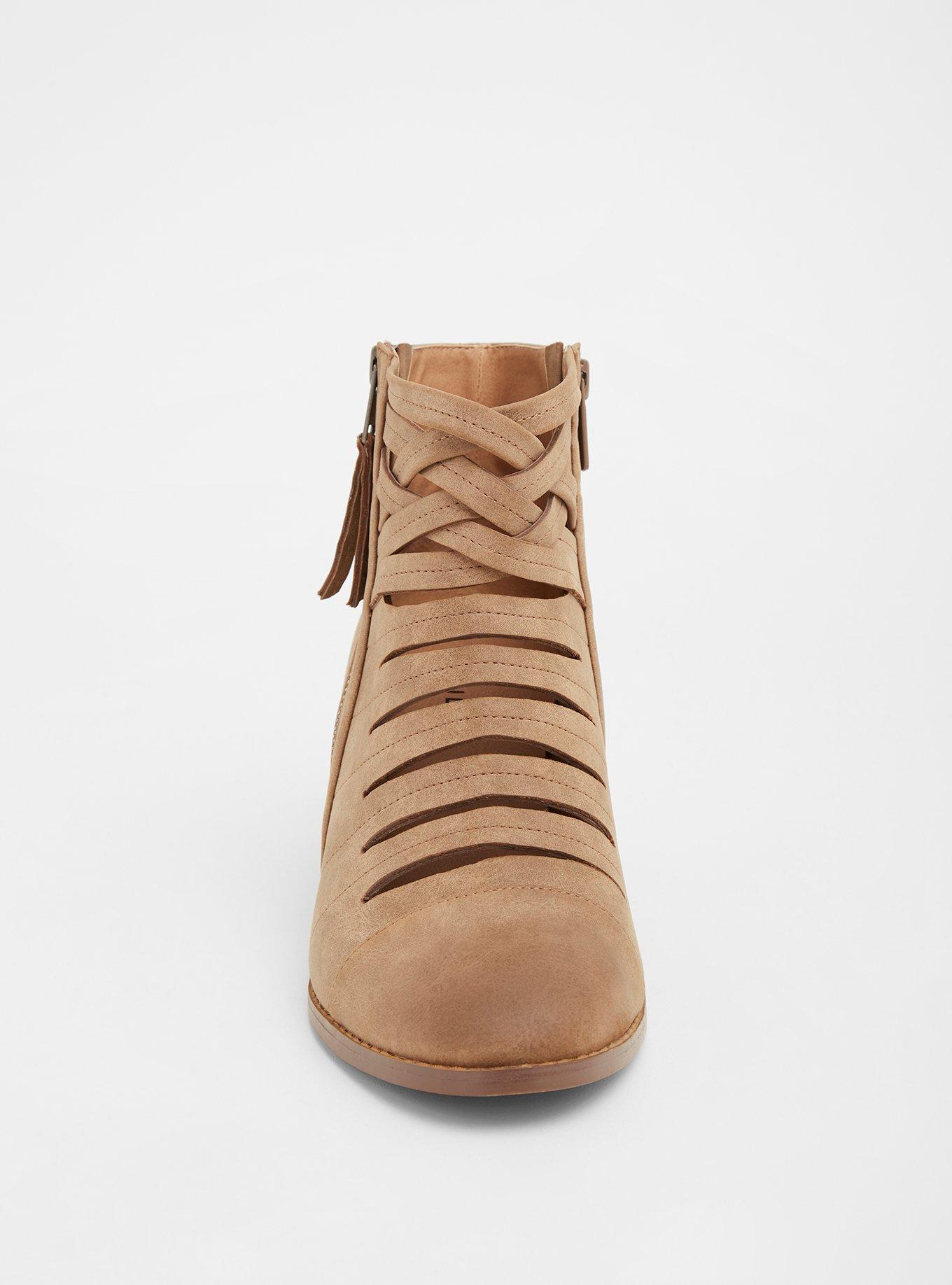 Plus Size - Brown Strappy Front Stacked Heel Booties - Torrid