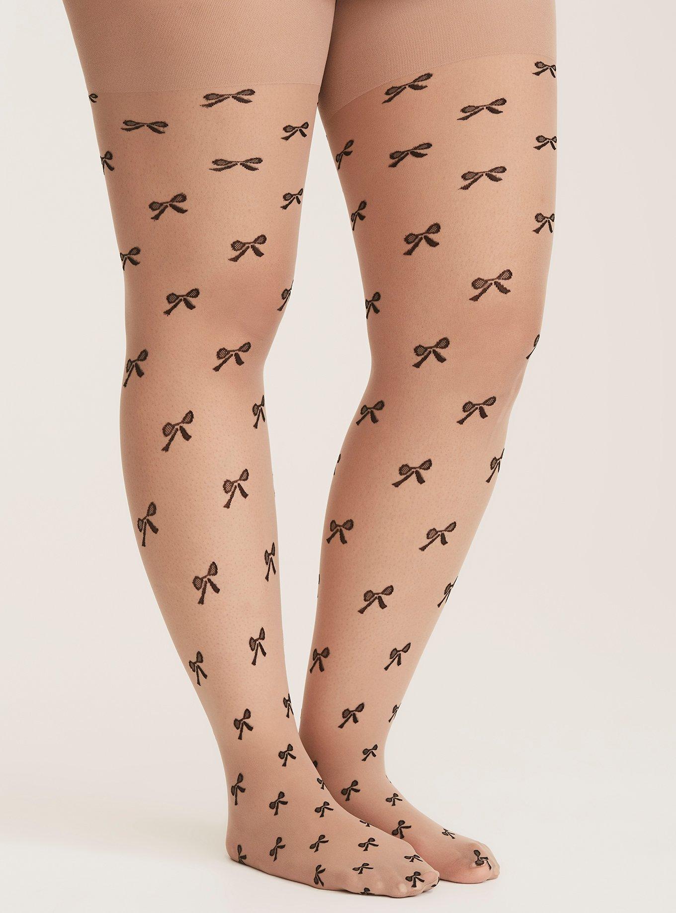 Plus Size - Sheer Beige & Black Bow Tights - Torrid