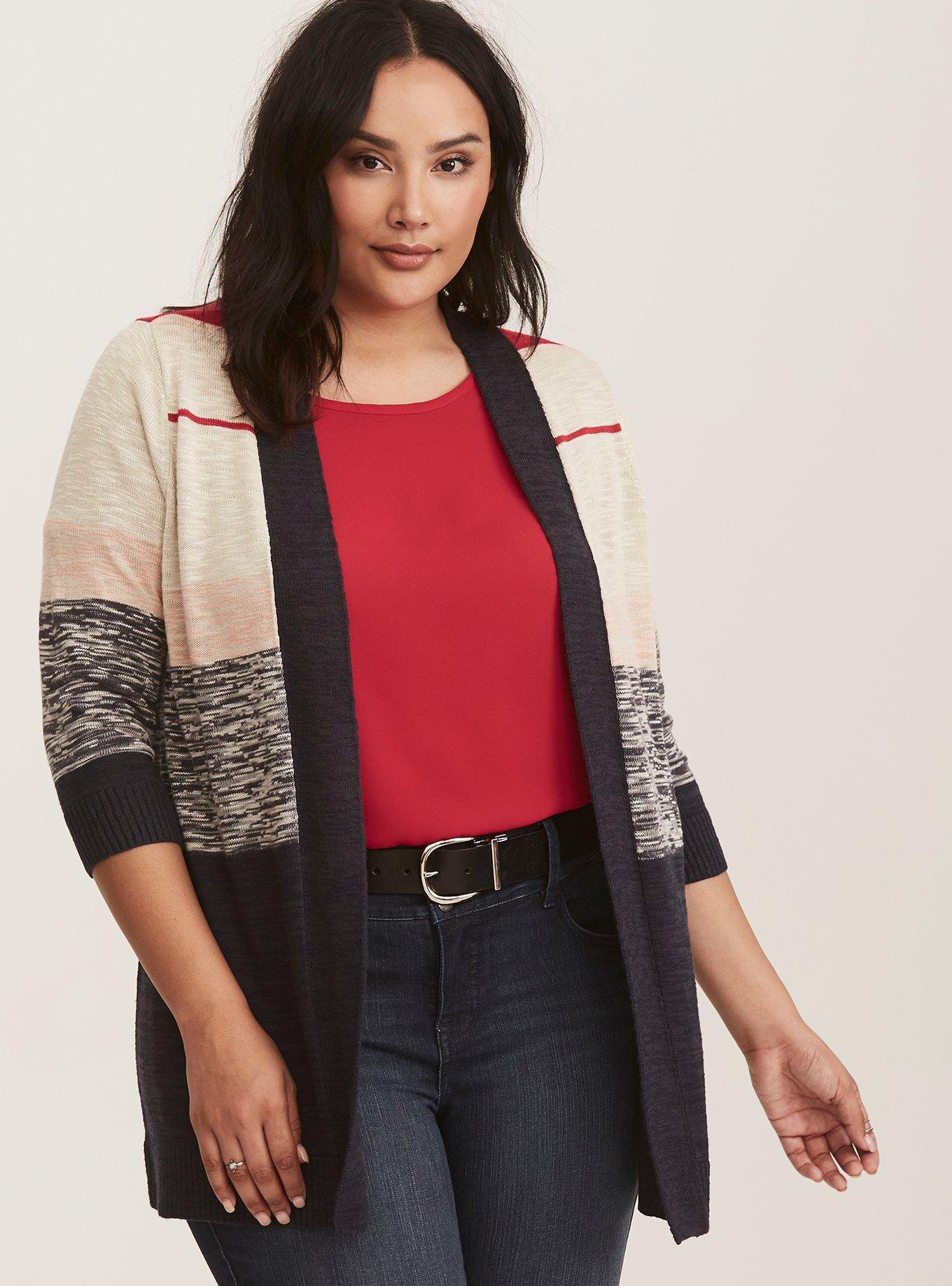 Plus Size - Striped Open Cardigan - Torrid