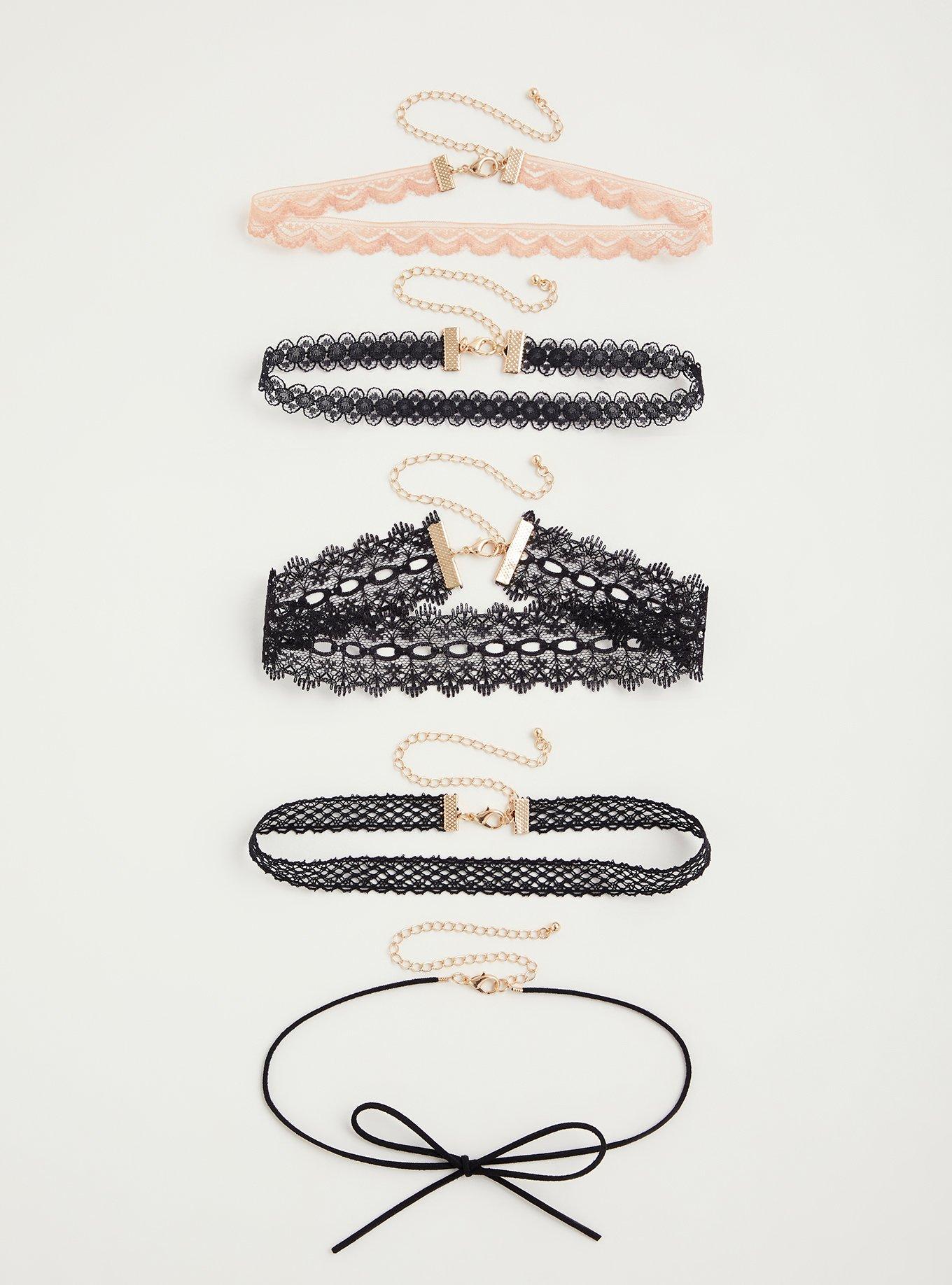 Plus Size - Mixed Lace & Bow Chokers - Set of 5 - Torrid