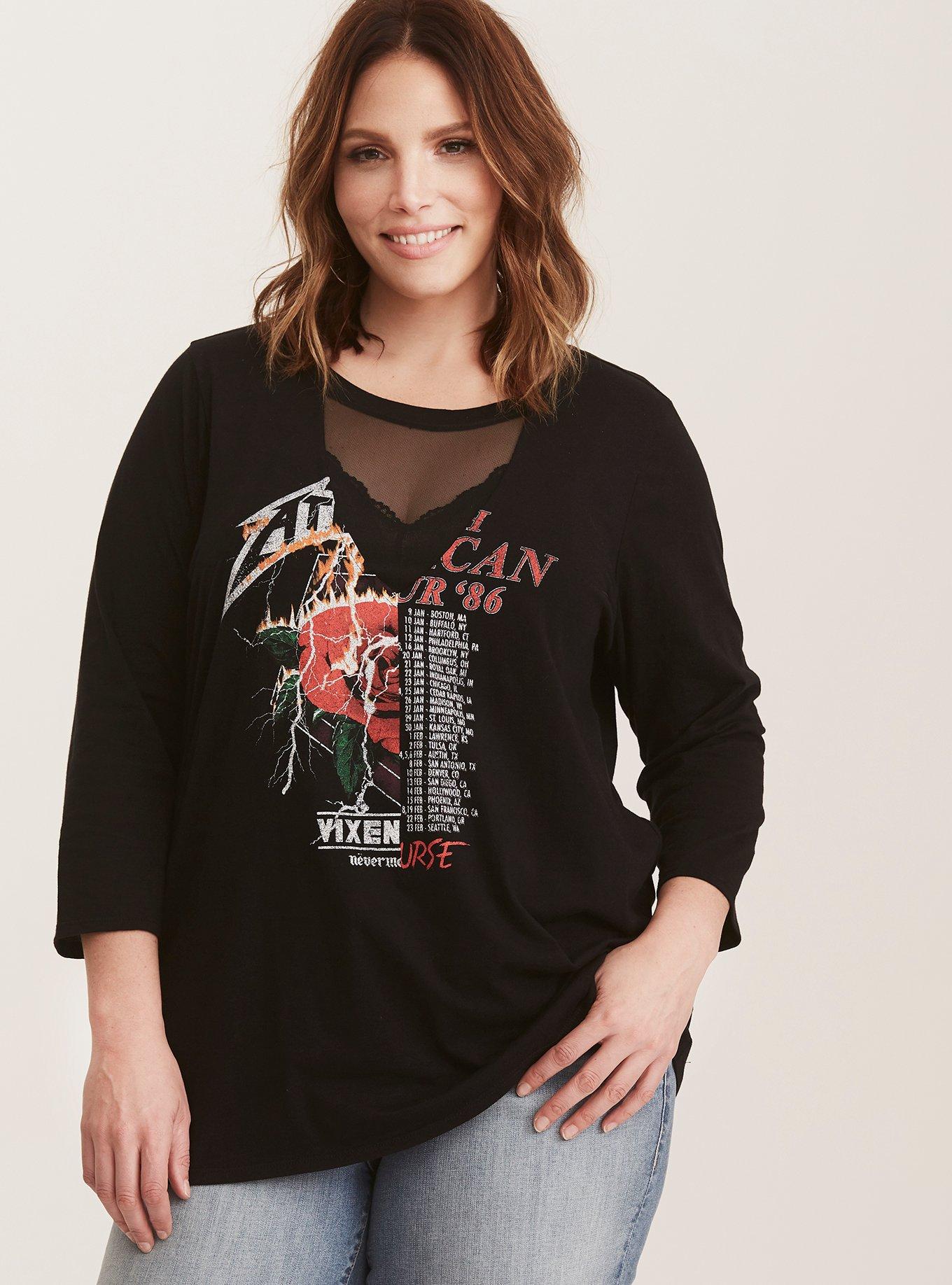 Plus Size - Black Split Graphic Mesh Tee - Torrid