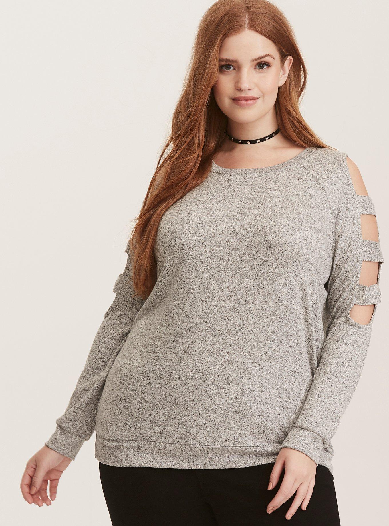 Plus Size - Grey Knit Ladder Sleeve Sweater - Torrid