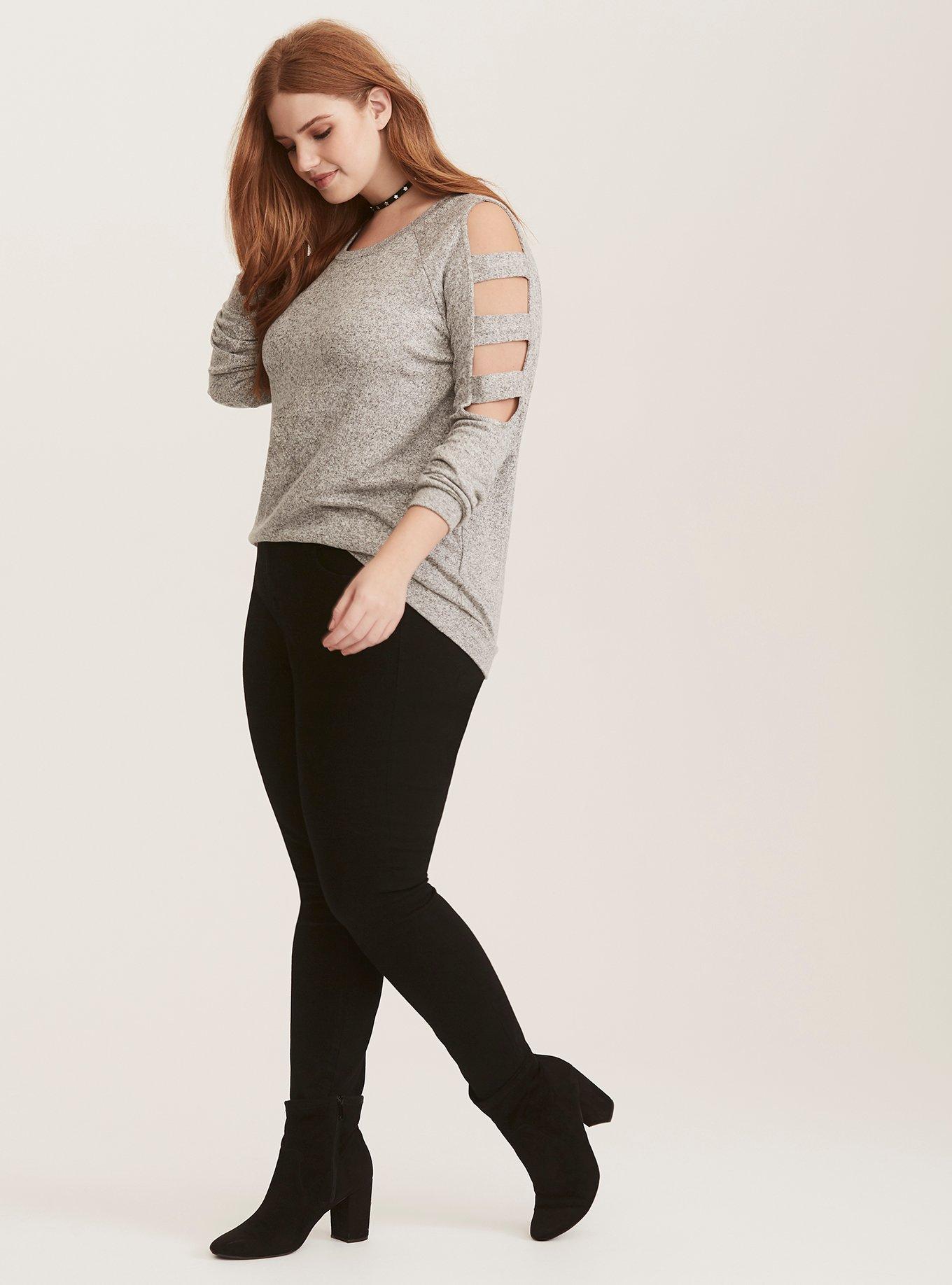 Plus Size - Grey Knit Ladder Sleeve Sweater - Torrid