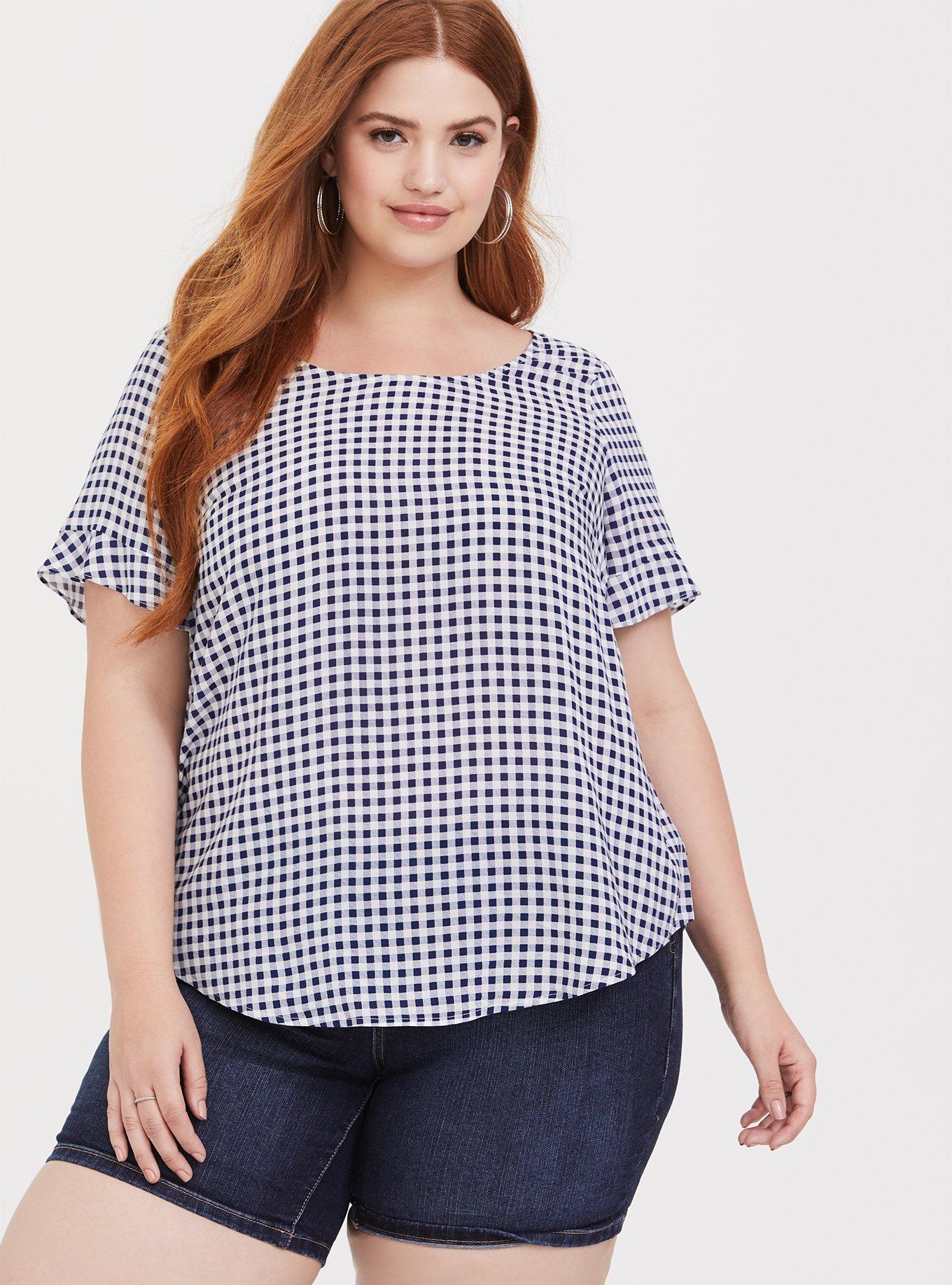 Plus Size - Gingham Ruffle Challis Blouse - Torrid
